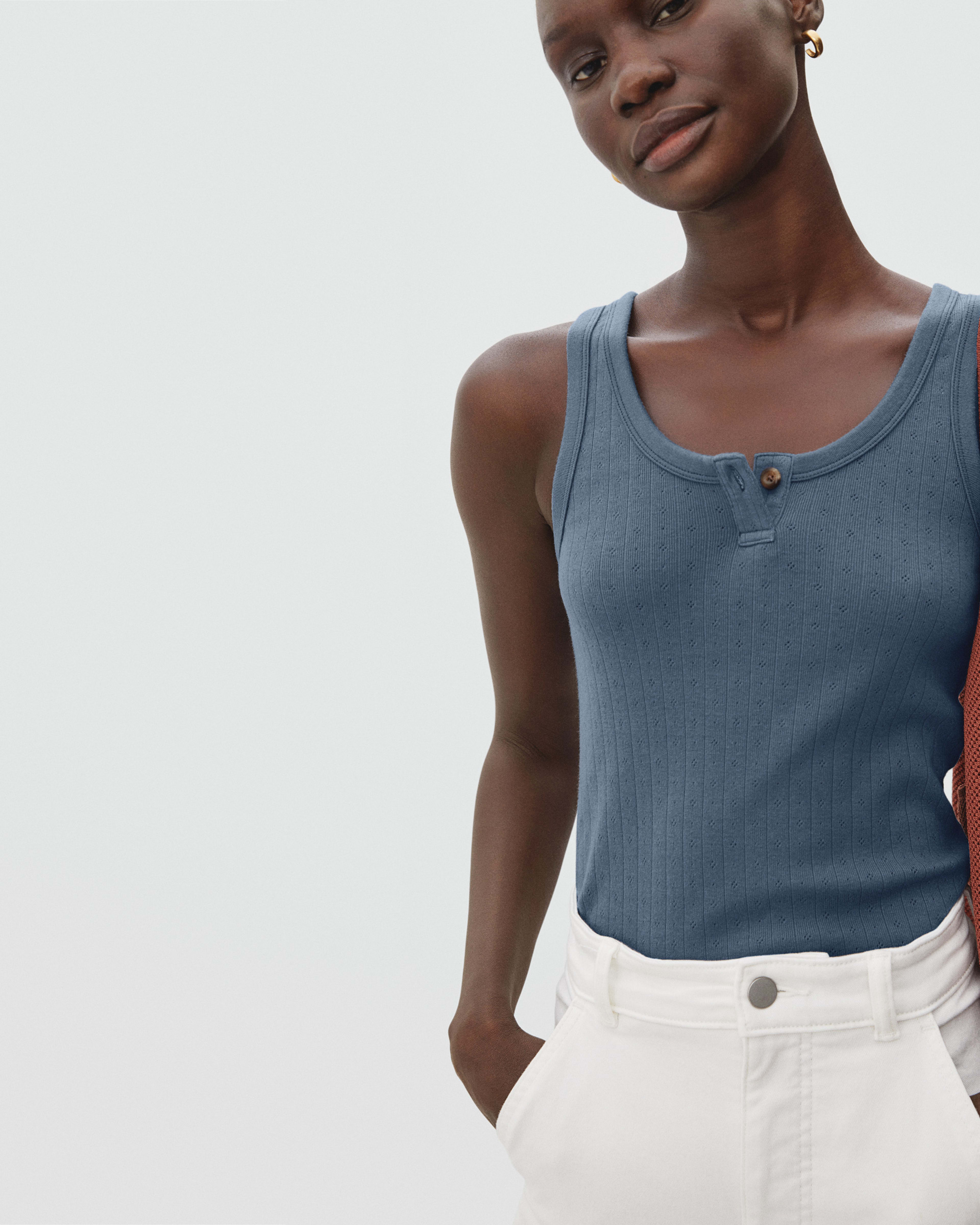 The Organic Cotton Pointelle Tank Blue-Grey – Everlane