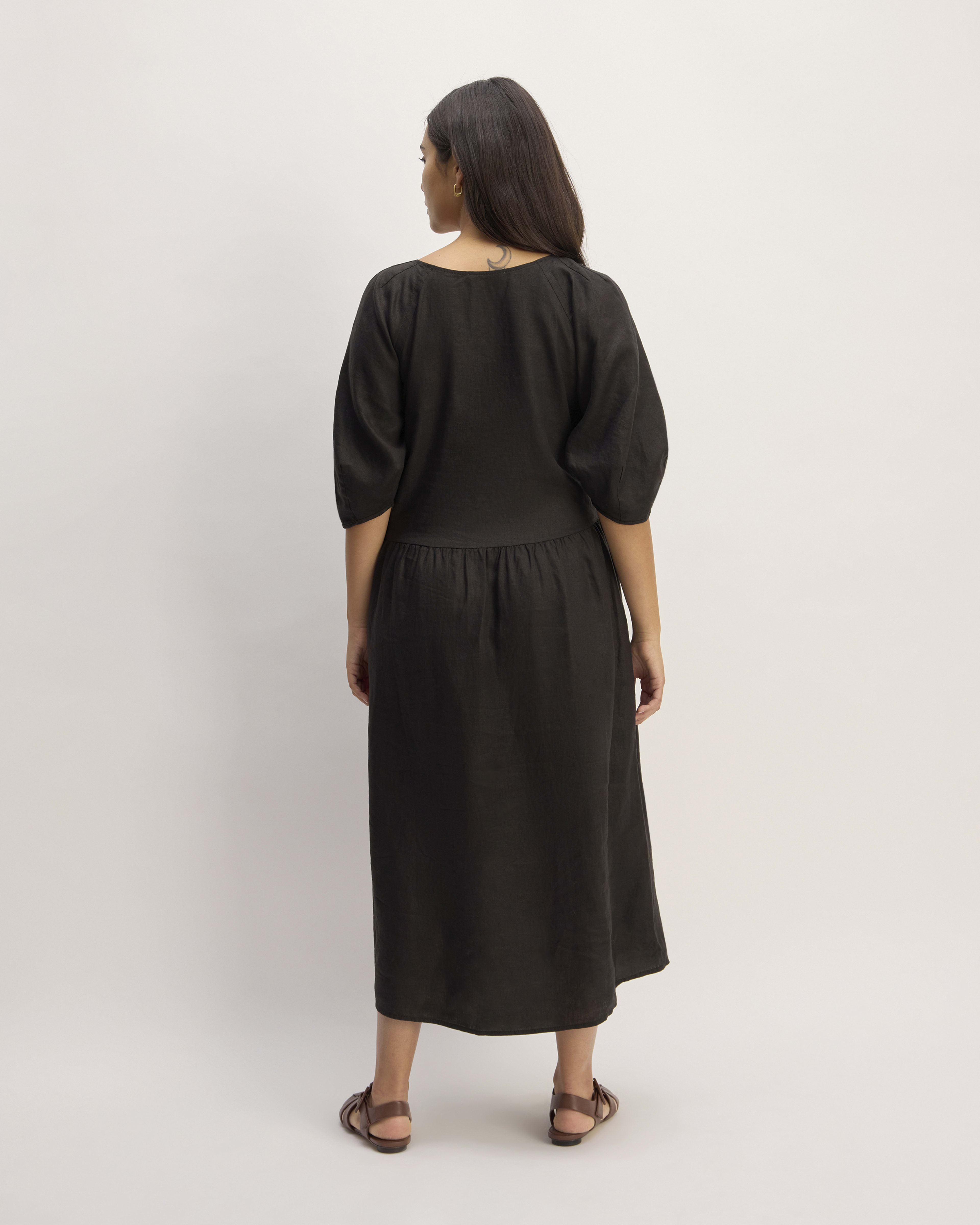 The Linen Oversized Puff-Sleeve Dress | Black – Everlane