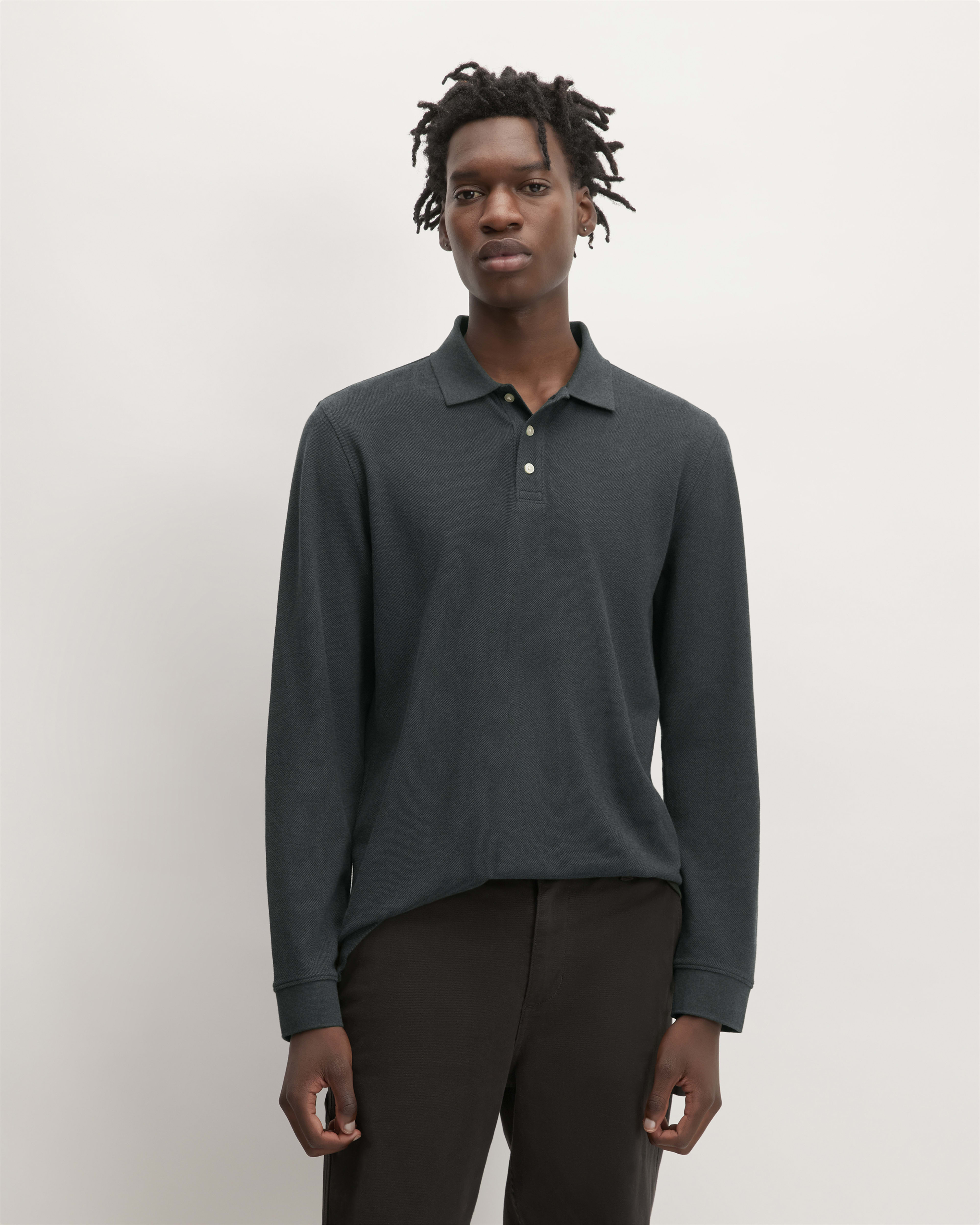 The Long-Sleeve Pique Polo | Heathered Graphite – Everlane