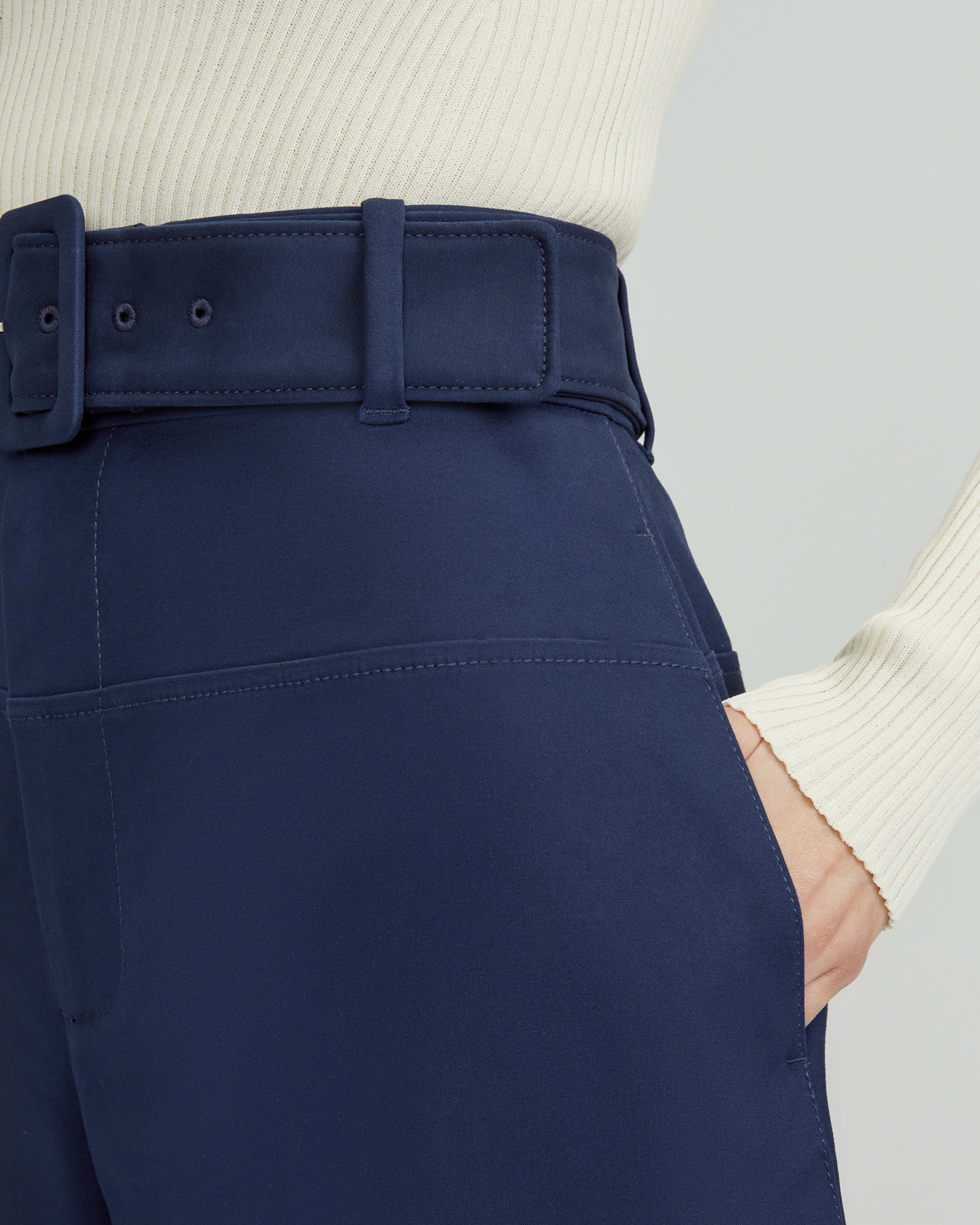The Structured Cotton Belted Pant Navy – Everlane