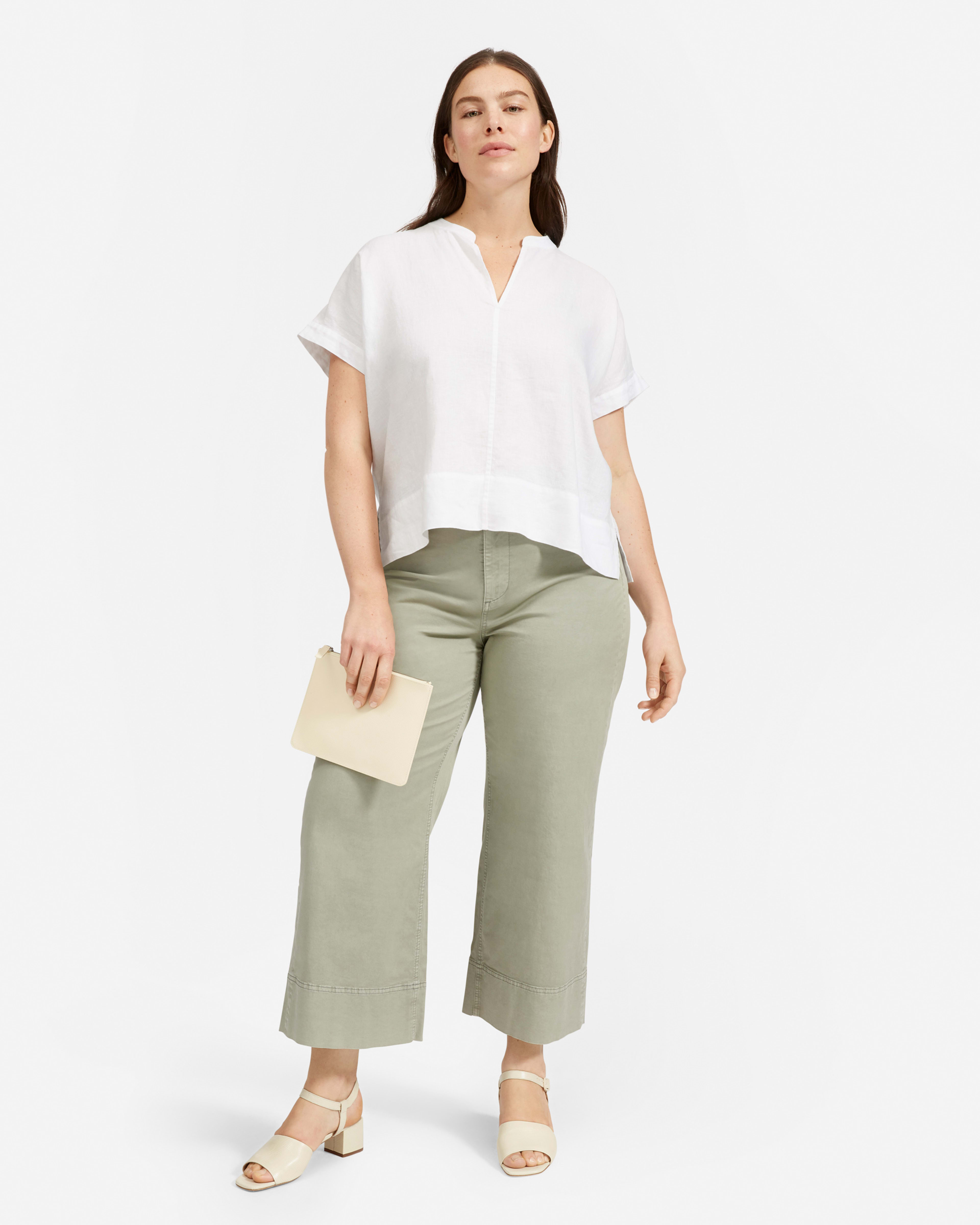 The Linen Split-Neck Top White – Everlane
