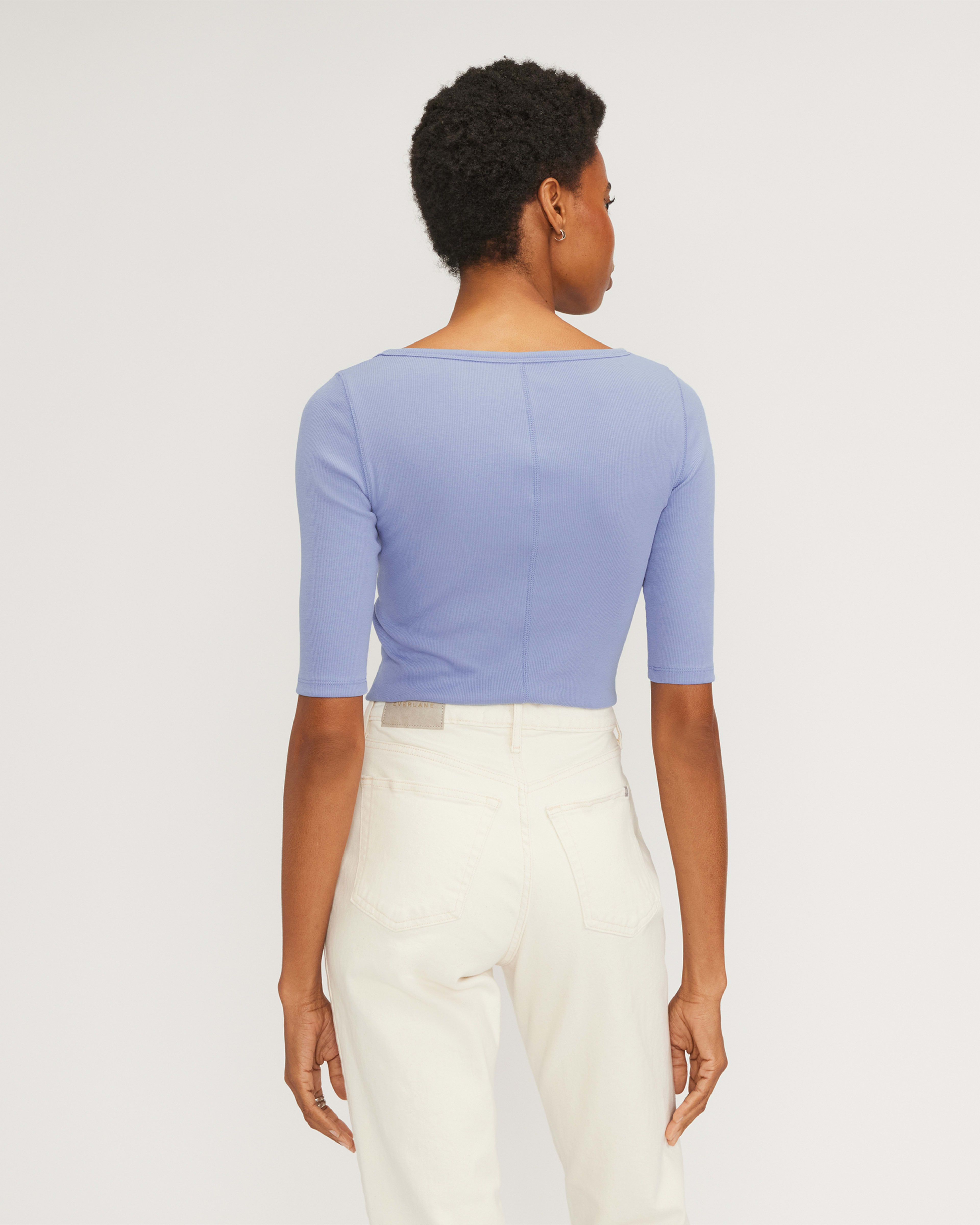 The Luxe Micro Rib Scoop Neck Tee Cornflower Blue Everlane