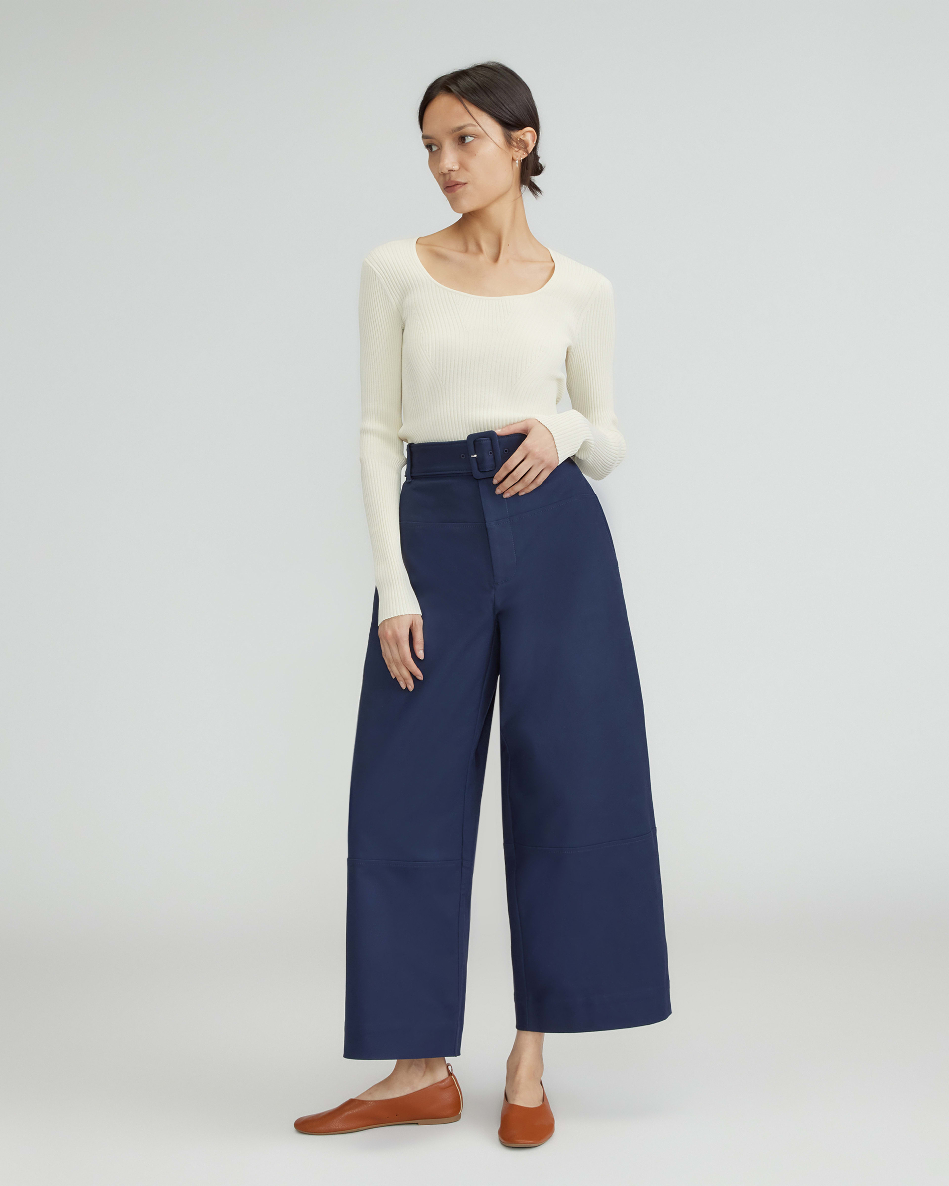 The Structured Cotton Belted Pant Navy – Everlane