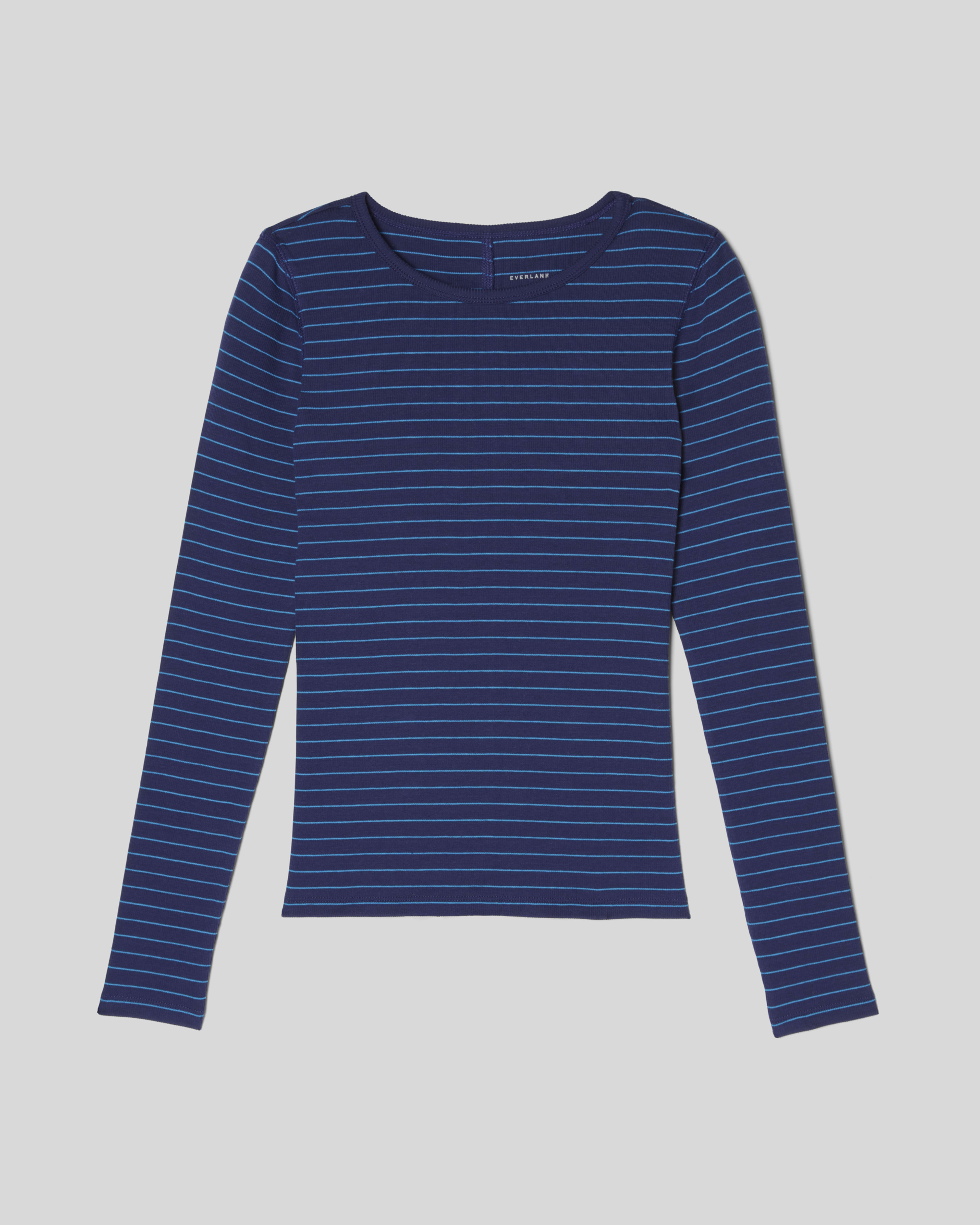 The Pima Micro-Rib Long-Sleeve Crew Ocean Cavern / Horizon Blue – Everlane