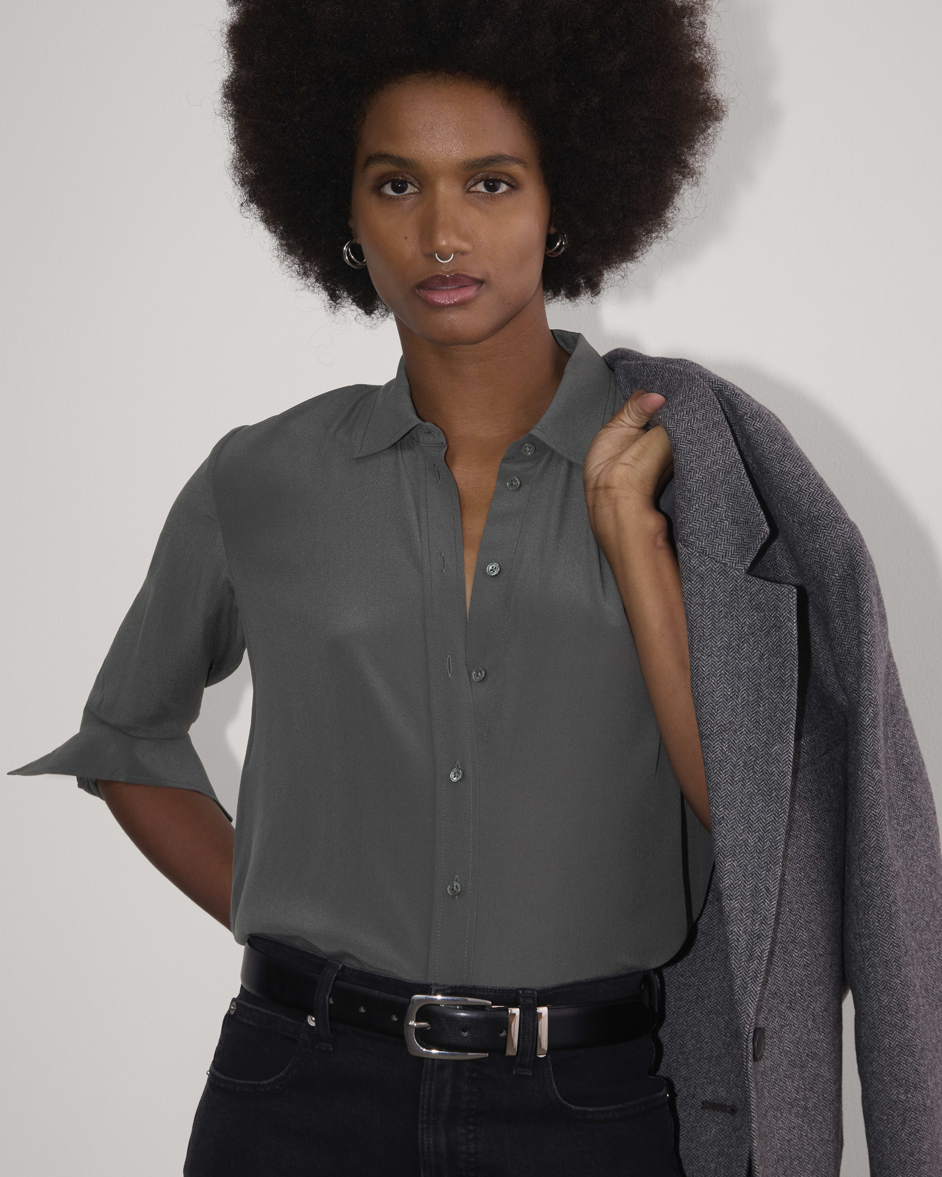 The Must-Have Shirt in Washable Silk | Graphite – Everlane