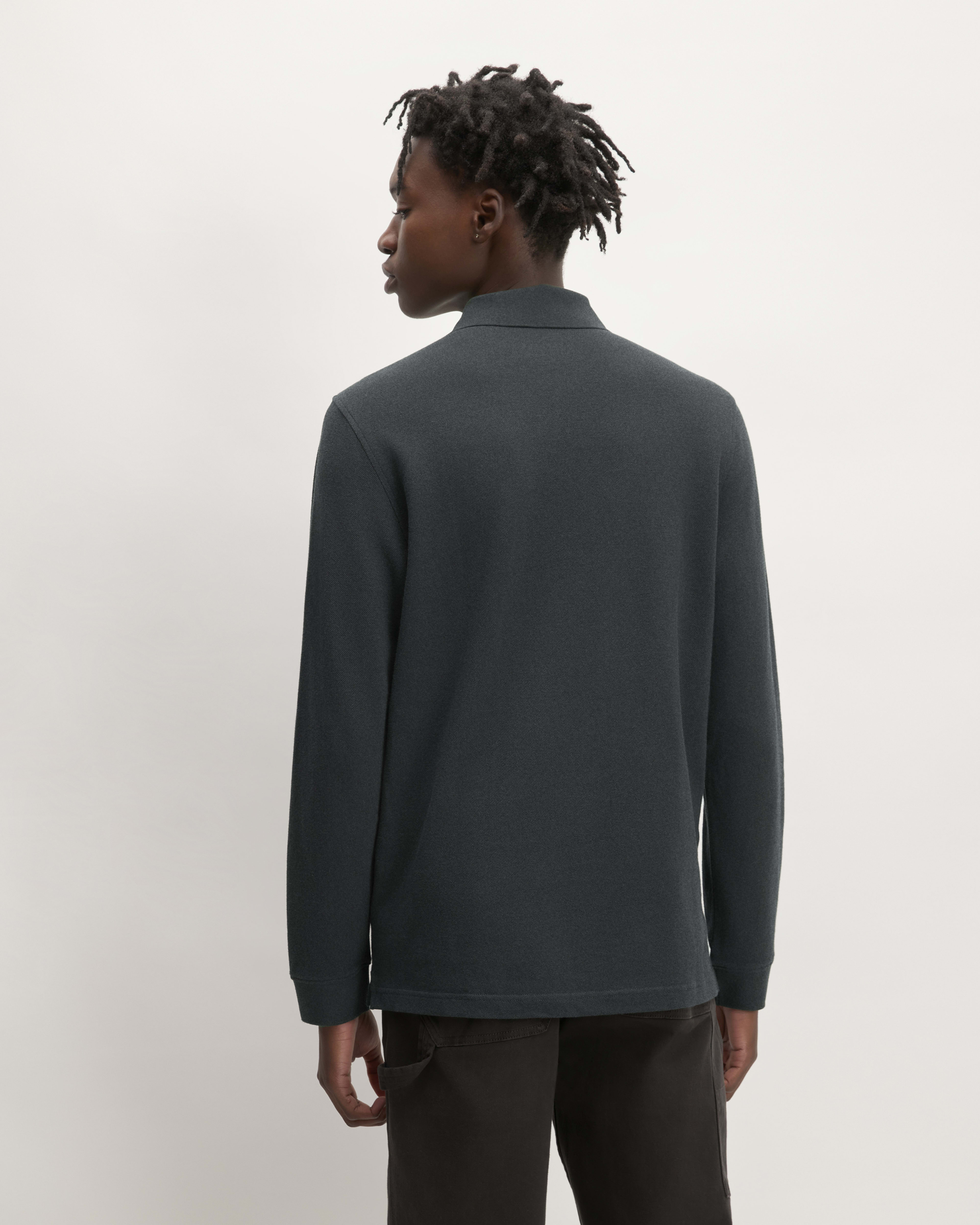 The Long-Sleeve Pique Polo Heathered Graphite – Everlane