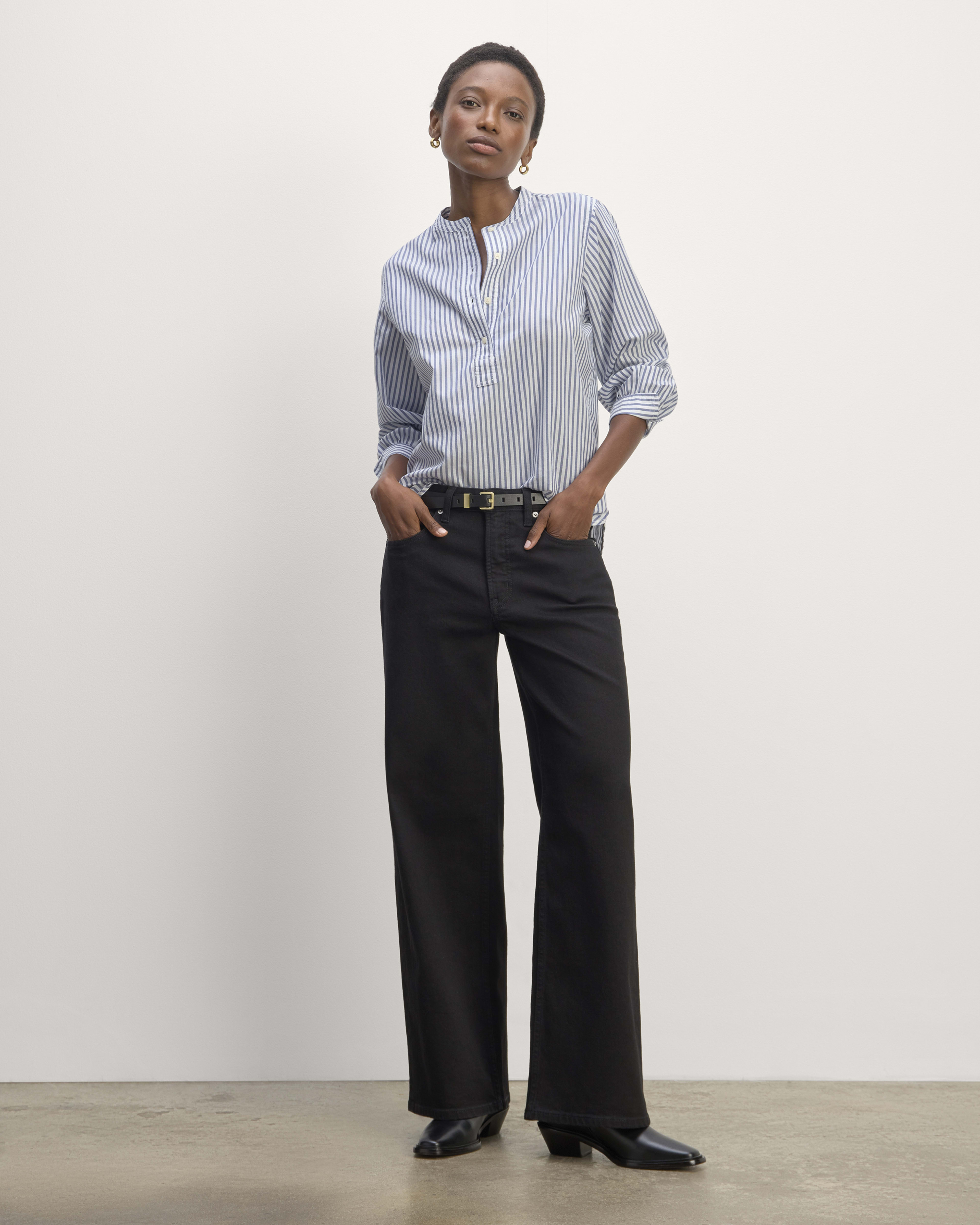 The Henley Shirt in Silky Cotton | White / Bellwether Blue – Everlane