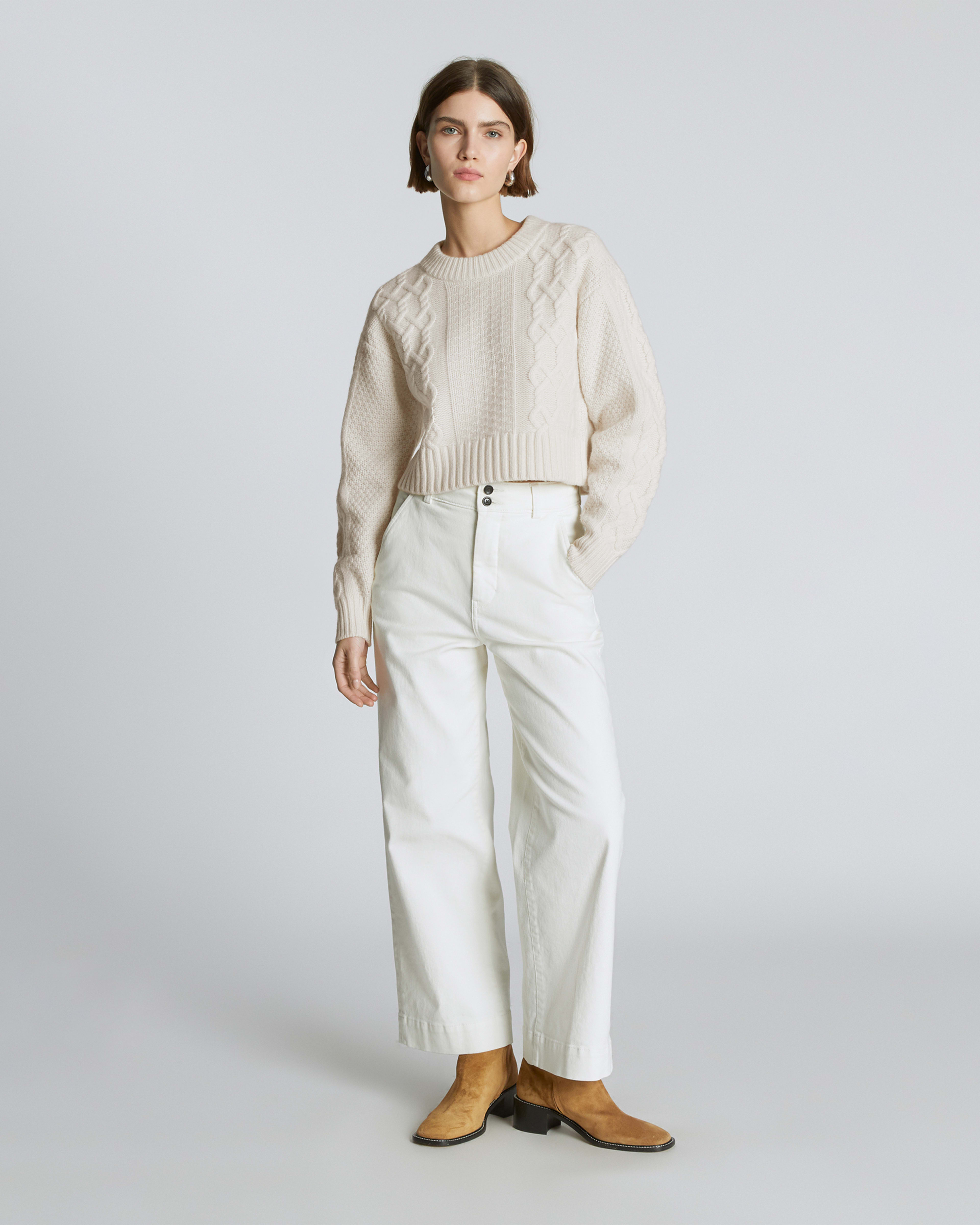The Felted Merino Cropped Cable Sweater | Bone – Everlane