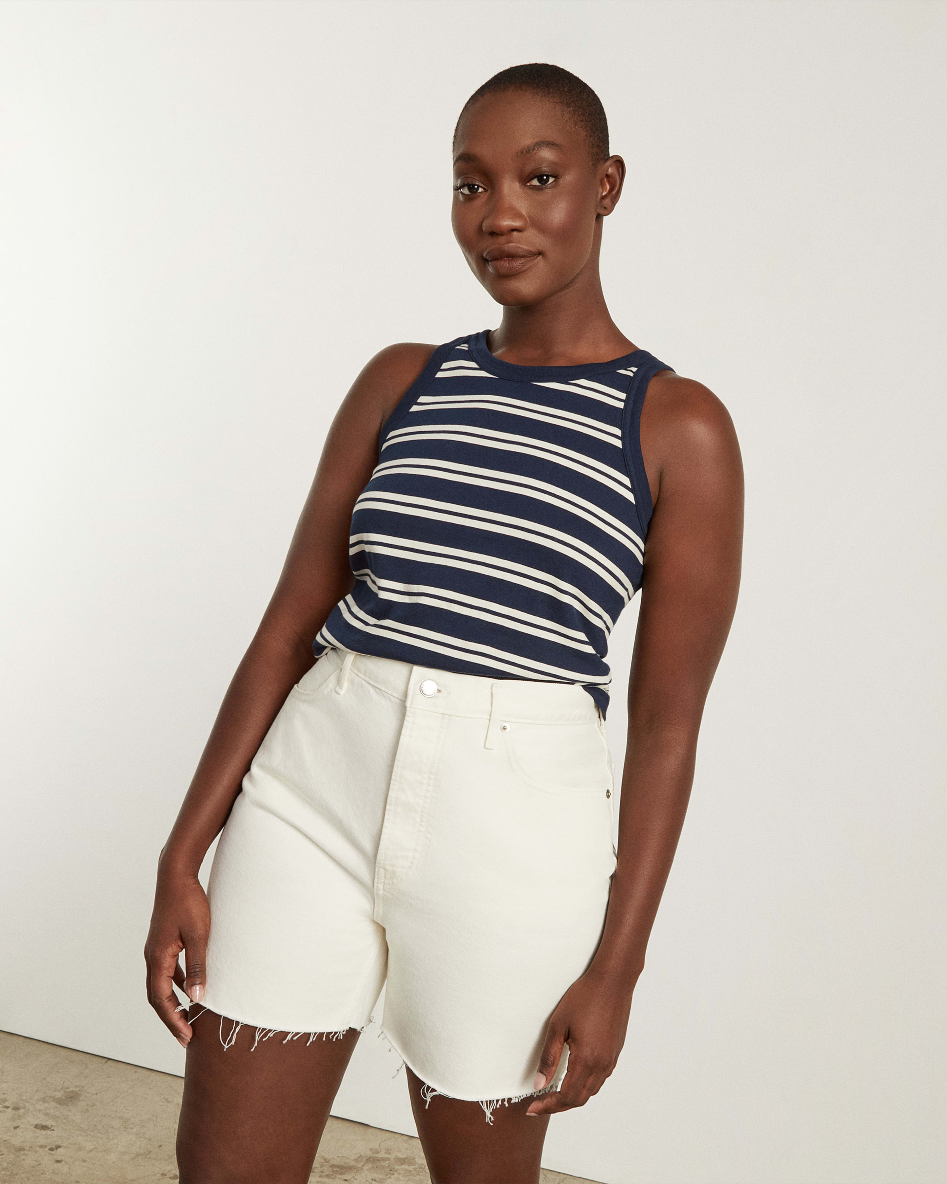 The Tank in Essential Cotton | Navy / Tan – Everlane