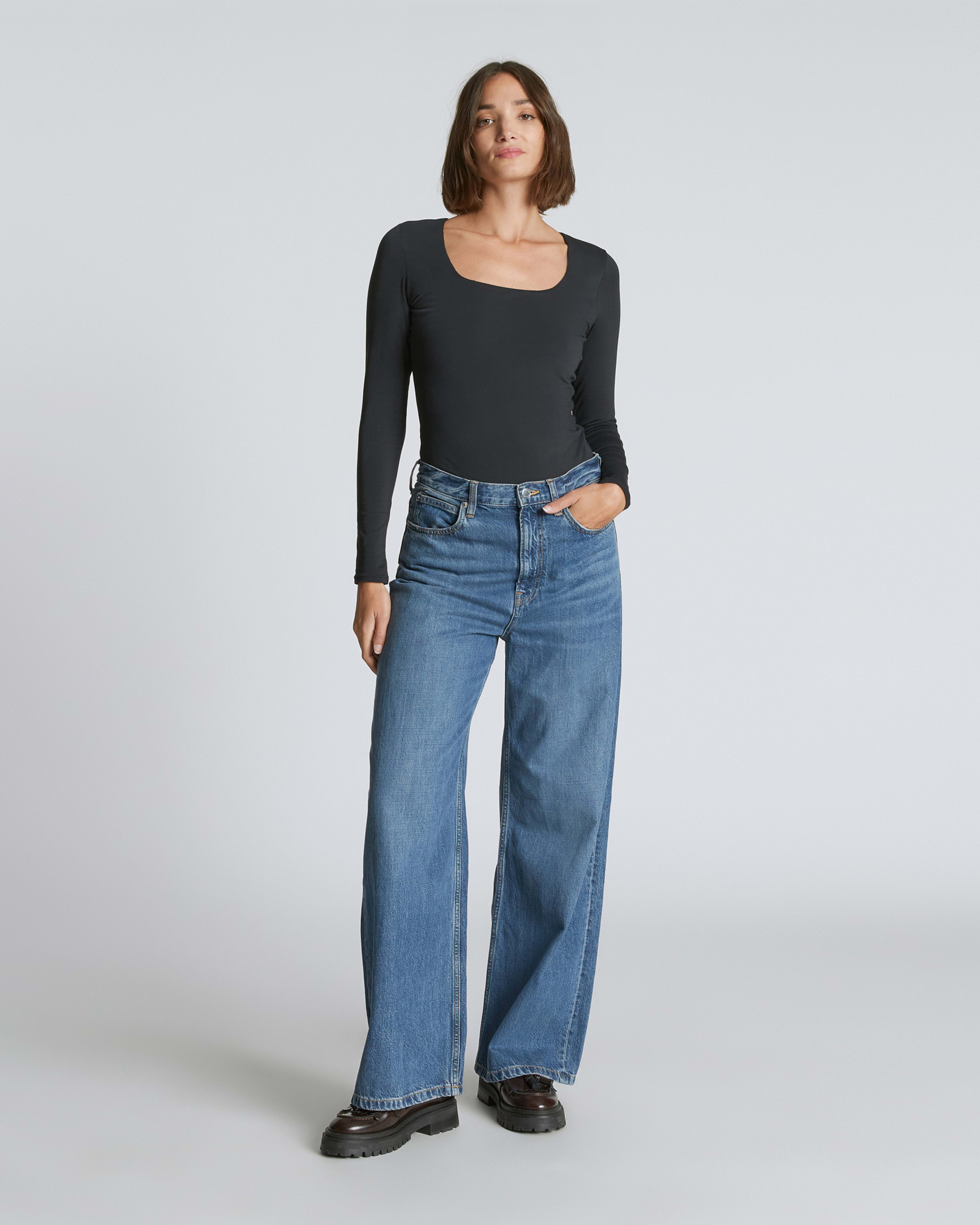 The Long-Sleeve Supima® Square-Neck Bodysuit | Black | Thong – Everlane