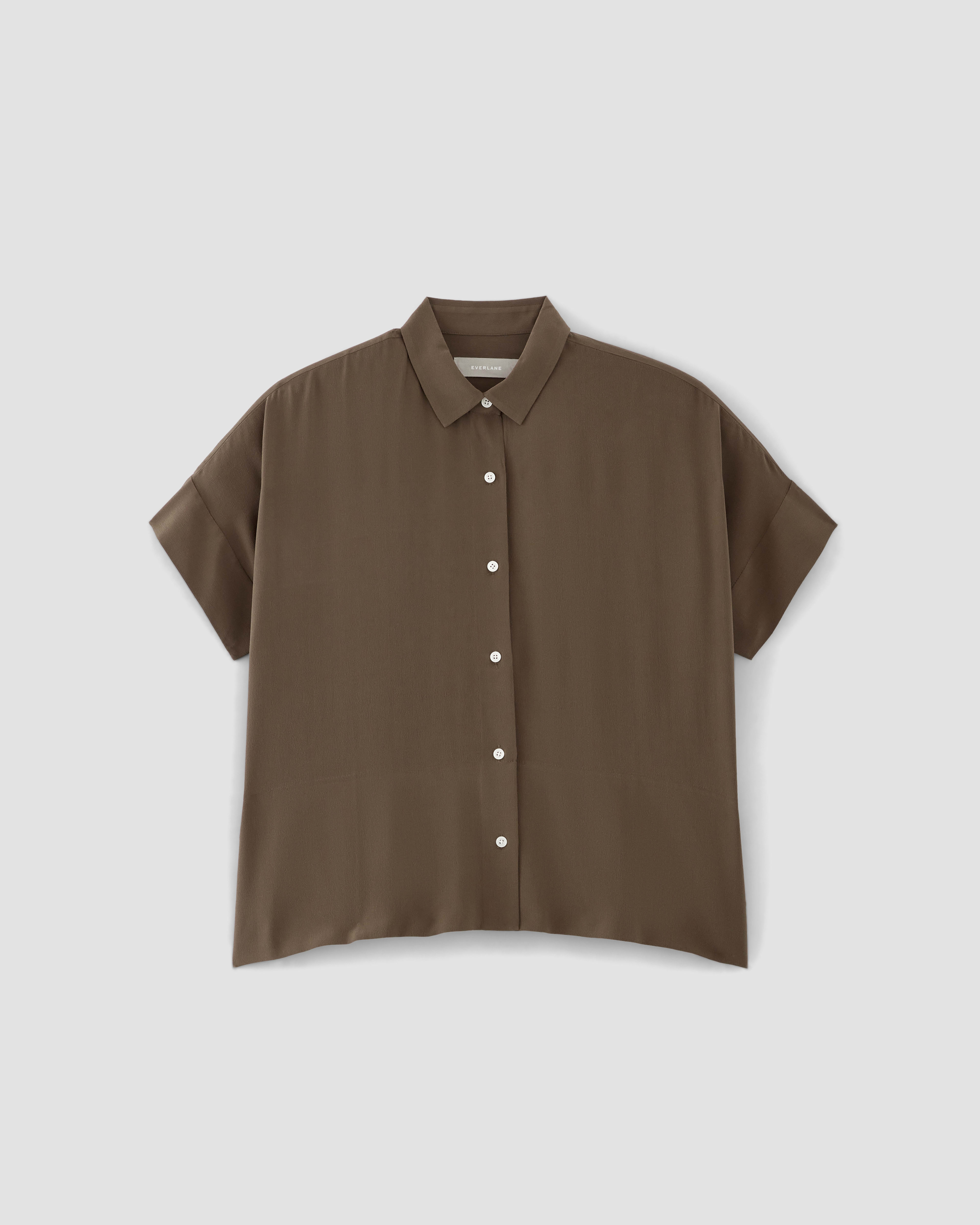 The Washable Clean Silk Short-Sleeve Square Shirt Cocoa – Everlane