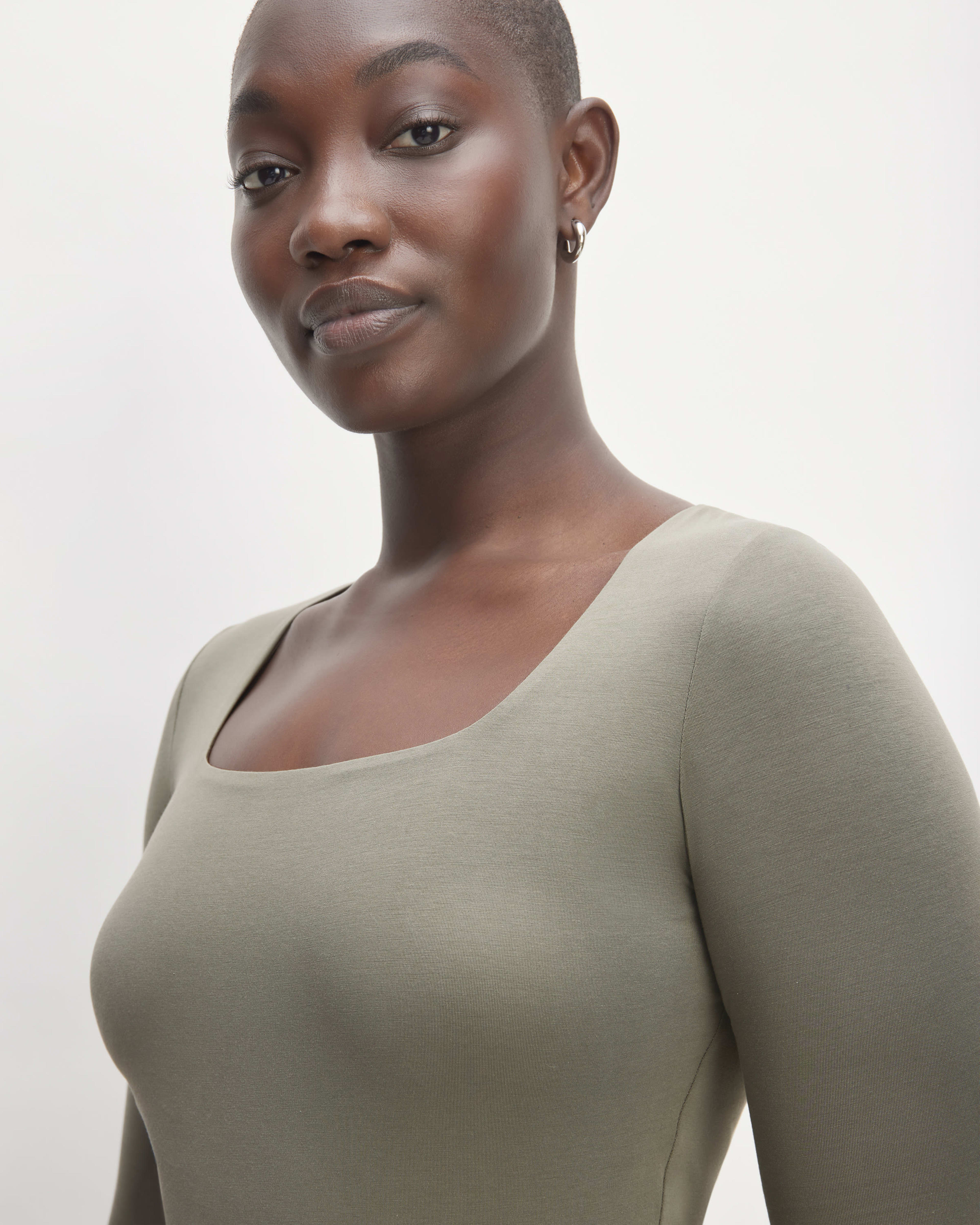 The Long-Sleeve Supima® Square-Neck Bodysuit Dark Sage – Everlane