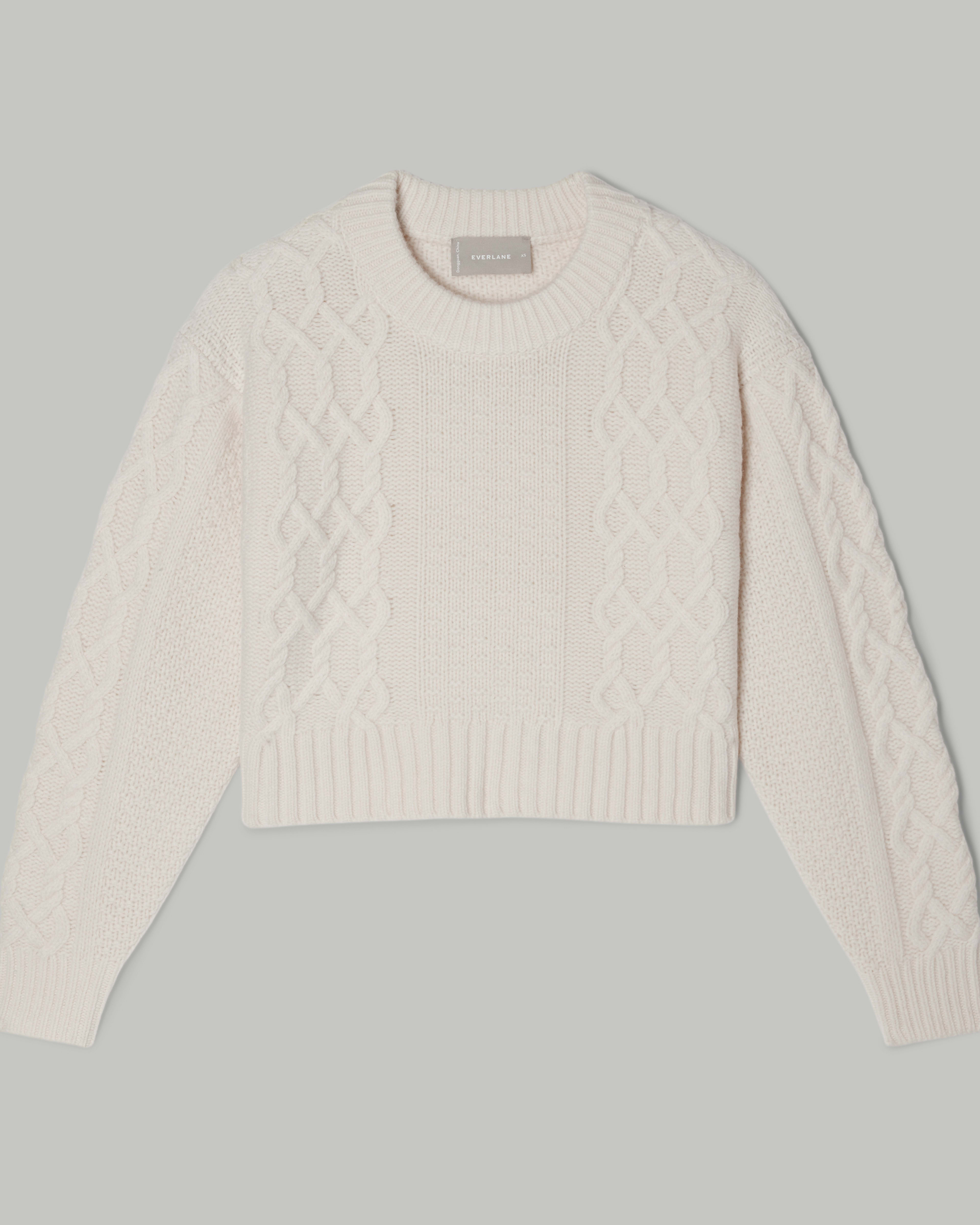 The Felted Merino Cropped Cable Sweater | Bone – Everlane
