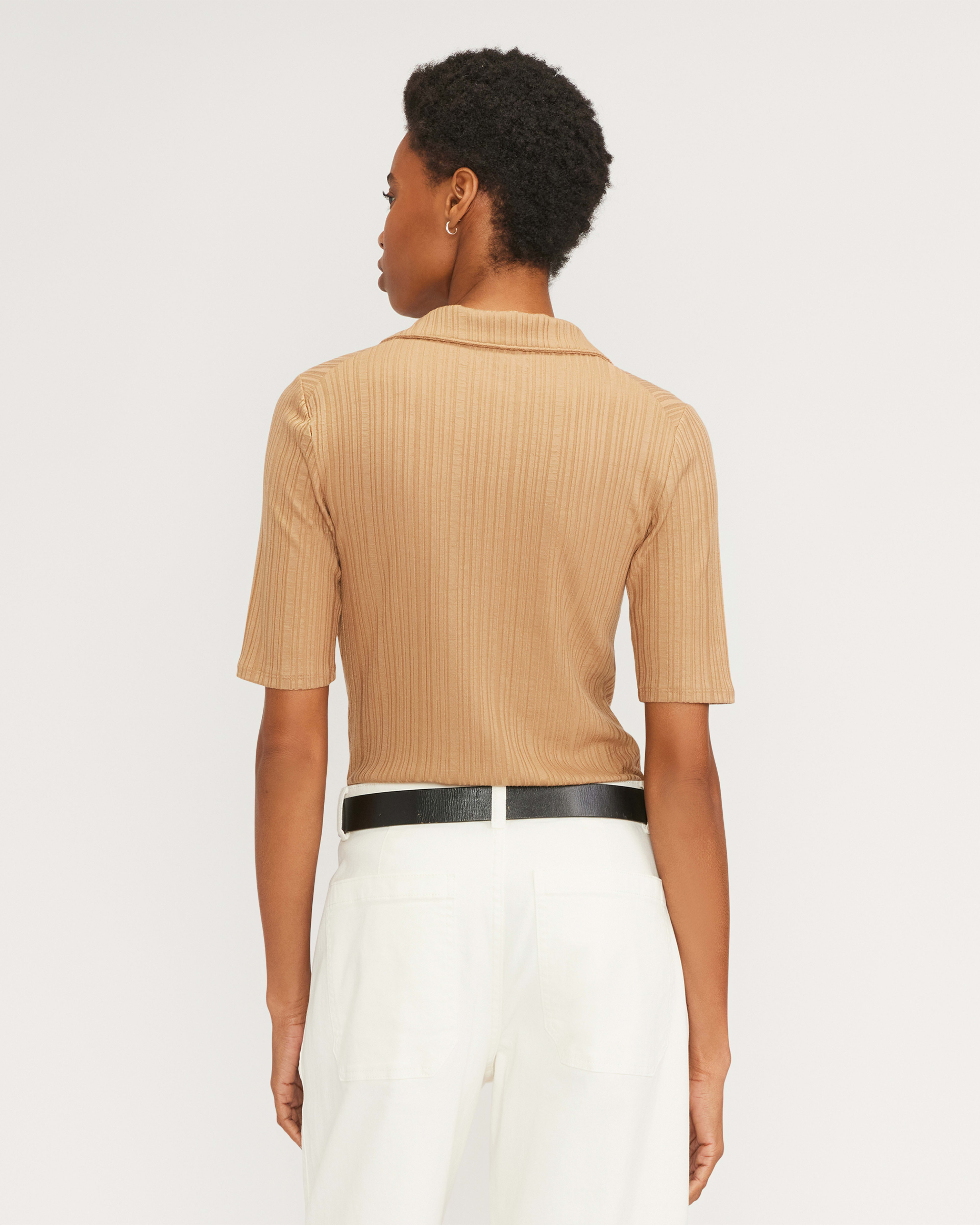 The Rib Soft Knit Open Collar Polo Caramel – Everlane