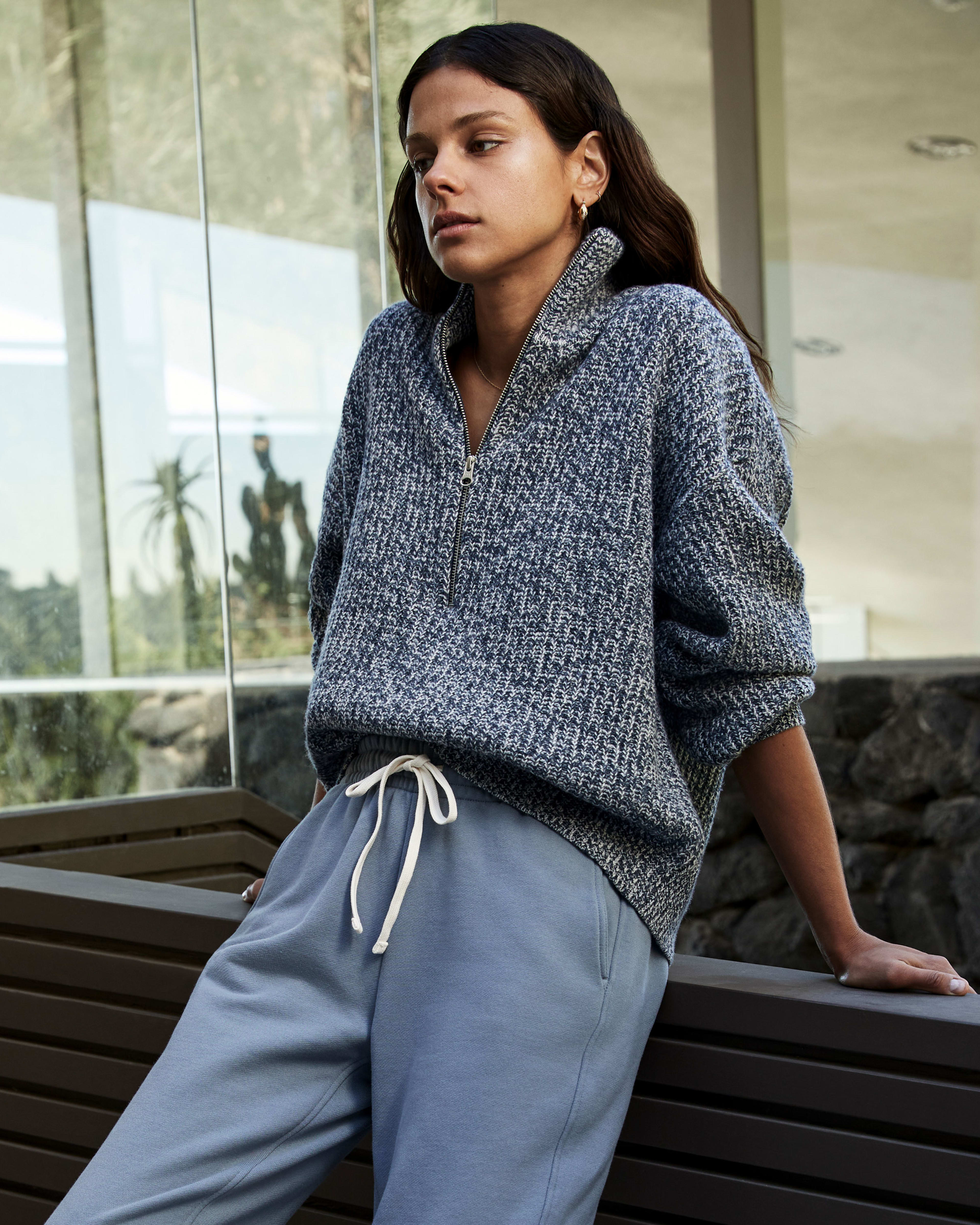 The Felted Merino Half-Zip Sweater Dark Mallard / Oat Twist – Everlane