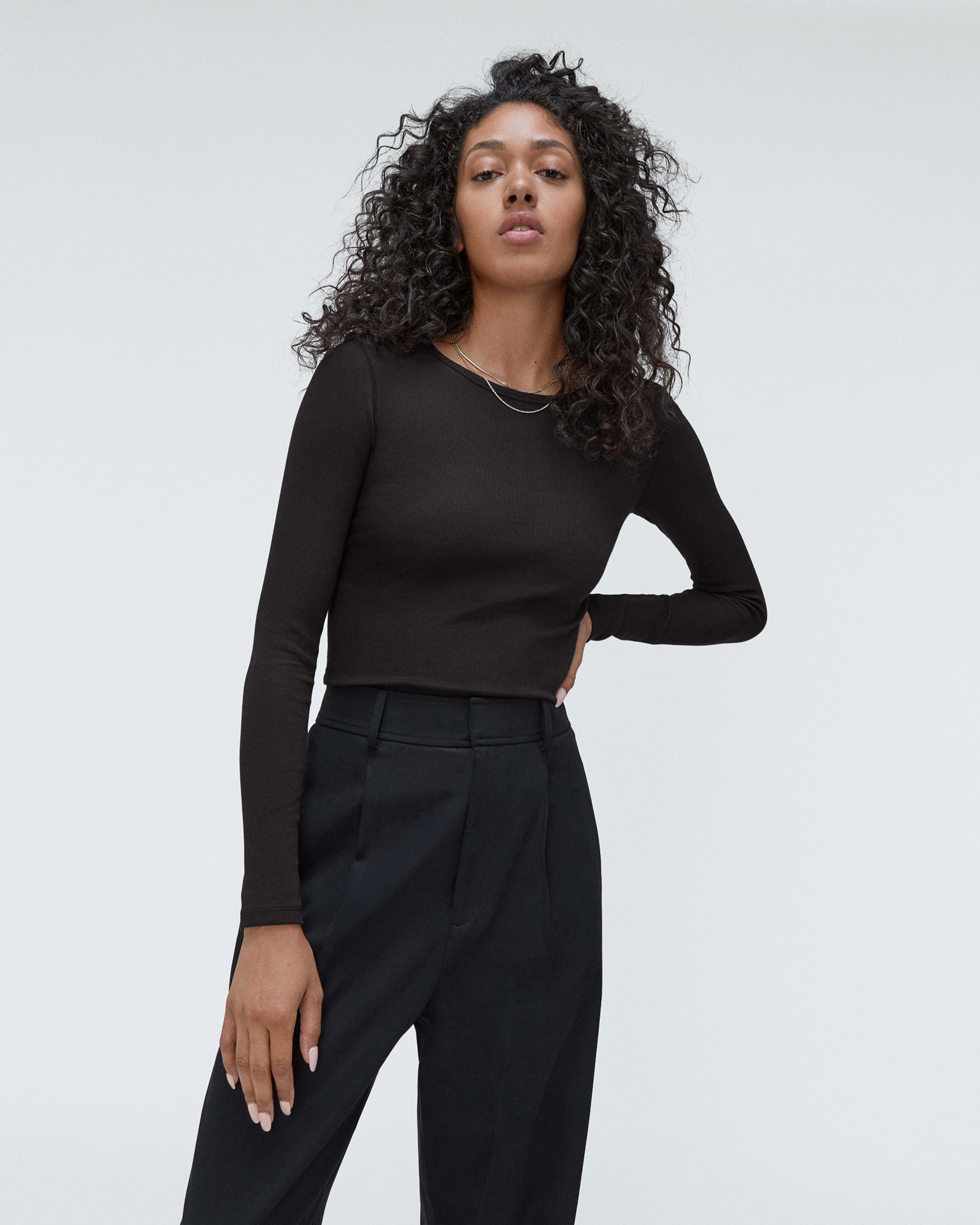 The Luxe Rib Long-Sleeve Crew | Black – Everlane