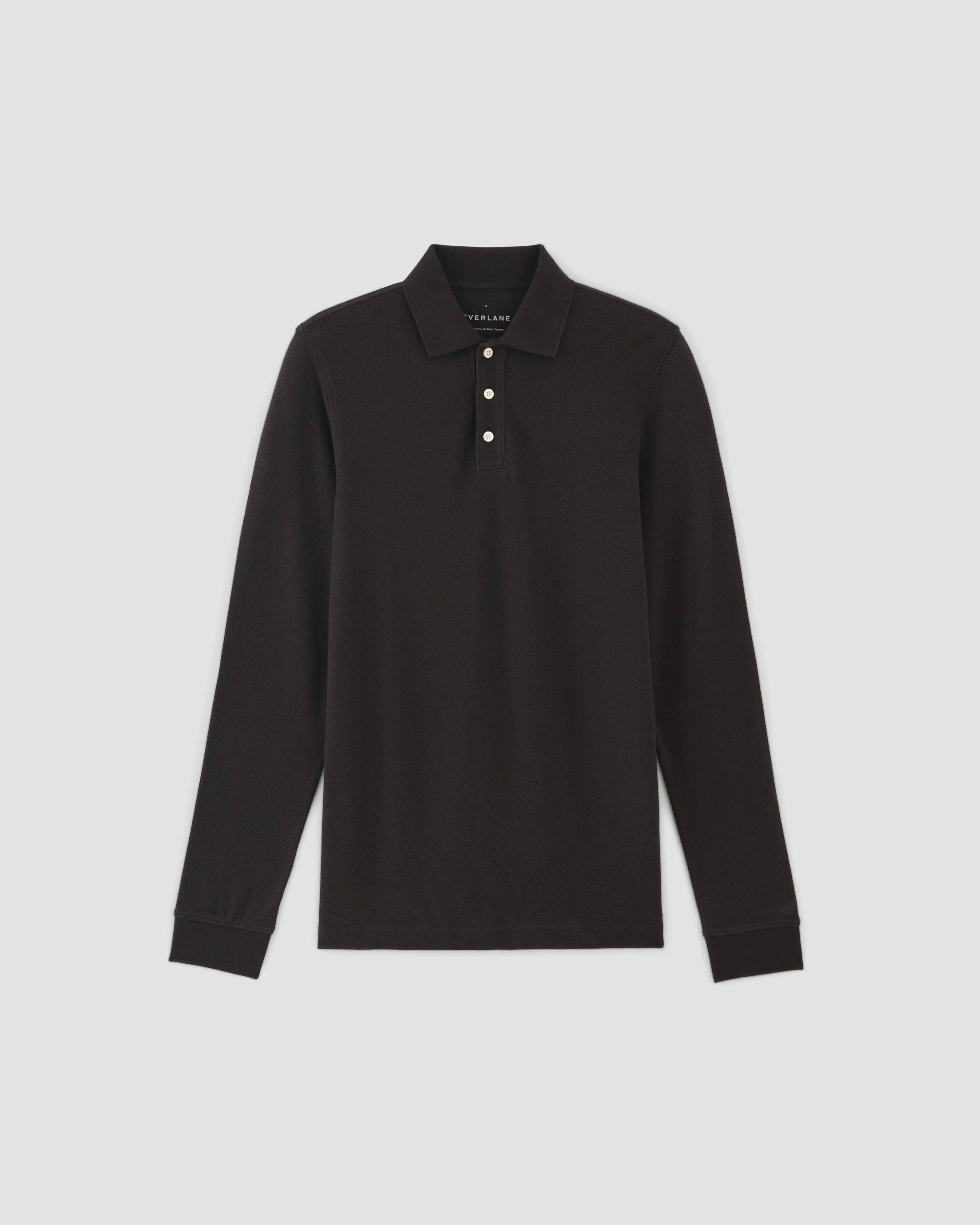 The Long-Sleeve Pique Polo | Black – Everlane