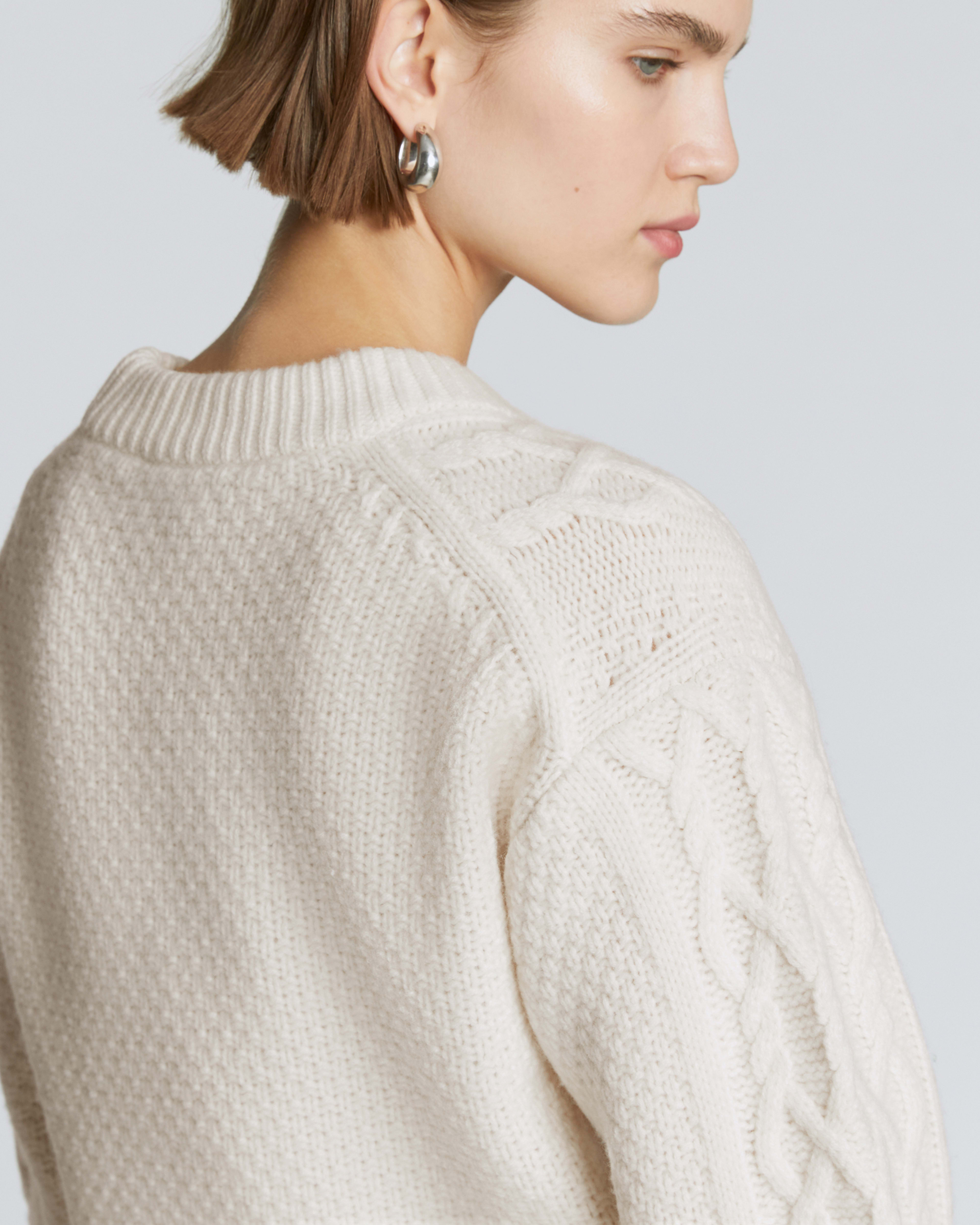 The Felted Merino Cropped Cable Sweater | Bone – Everlane
