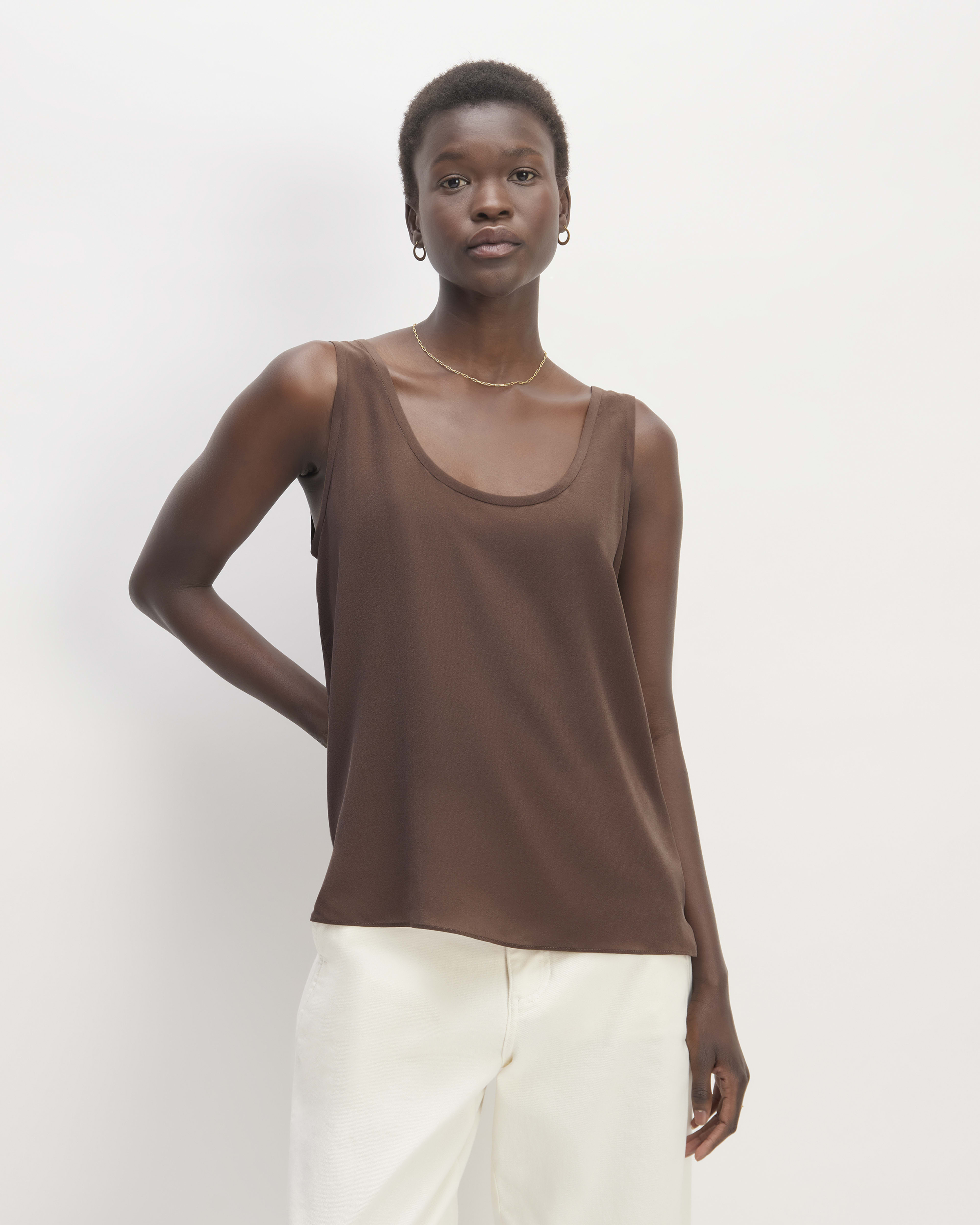 The Washable Clean Silk Scoop-Neck Tank Cocoa – Everlane