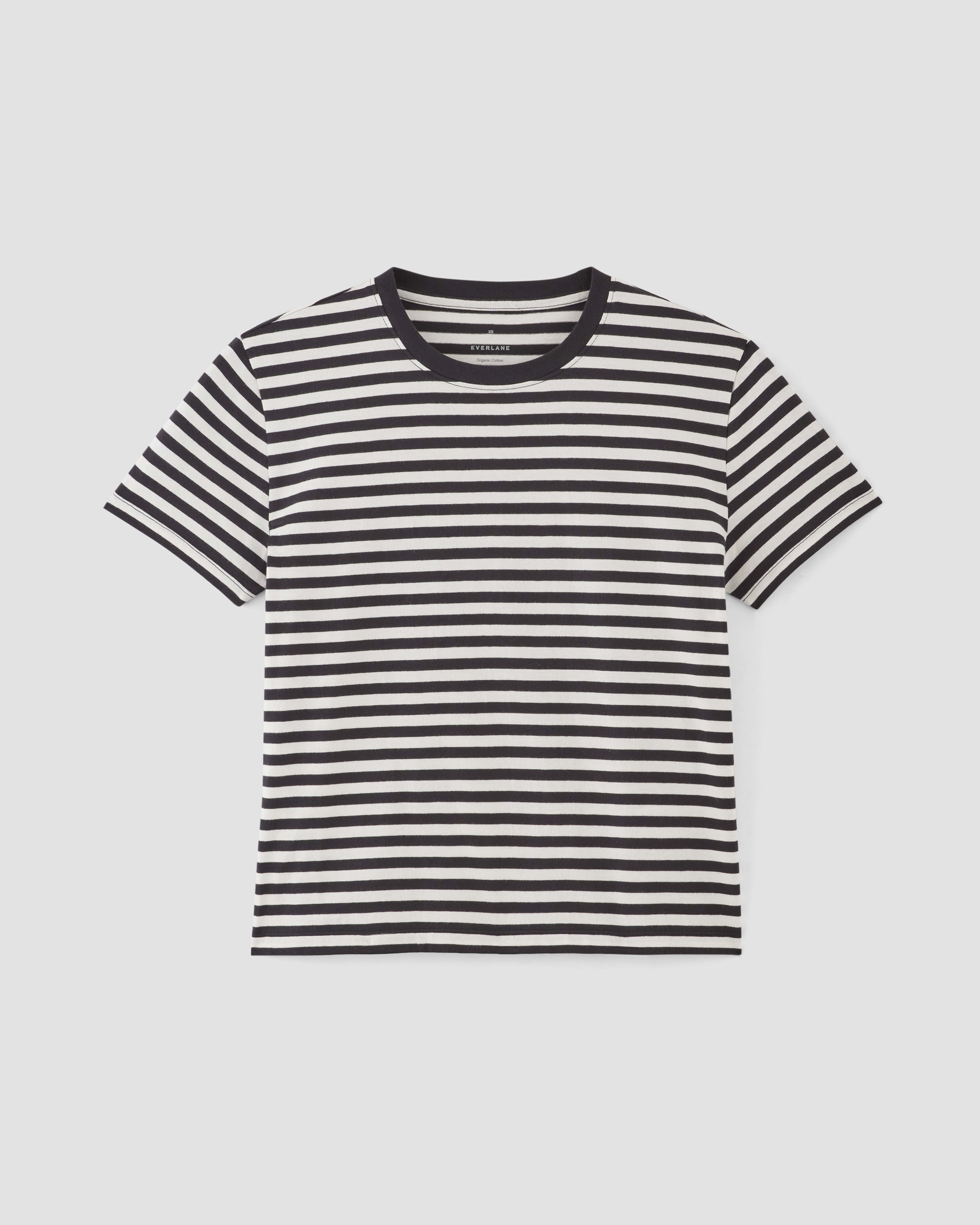 The Box-Cut Tee in Essential Cotton Bone / Black – Everlane