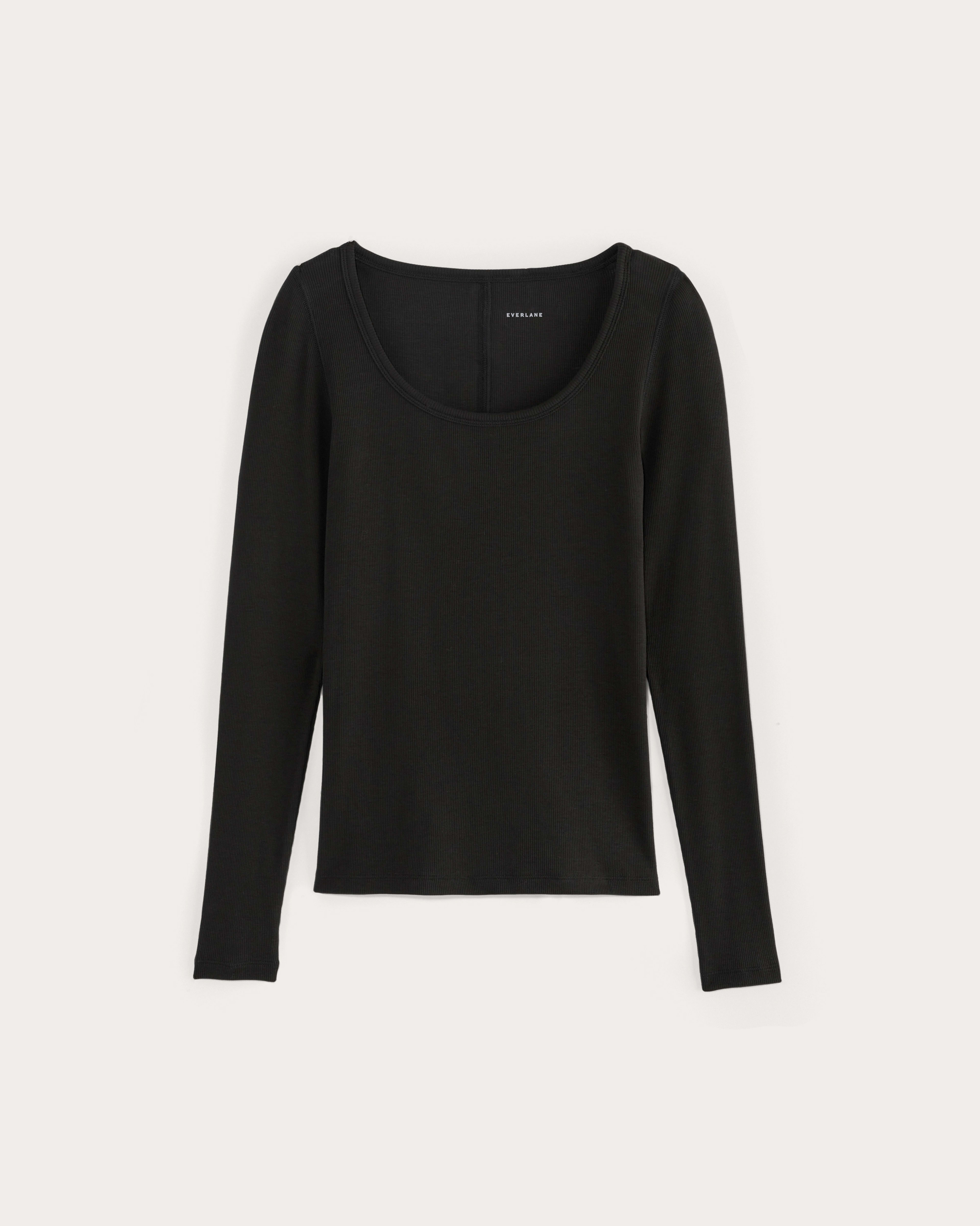 The Luxe Micro-Rib Long-Sleeve Scoop-Neck Tee Black – Everlane