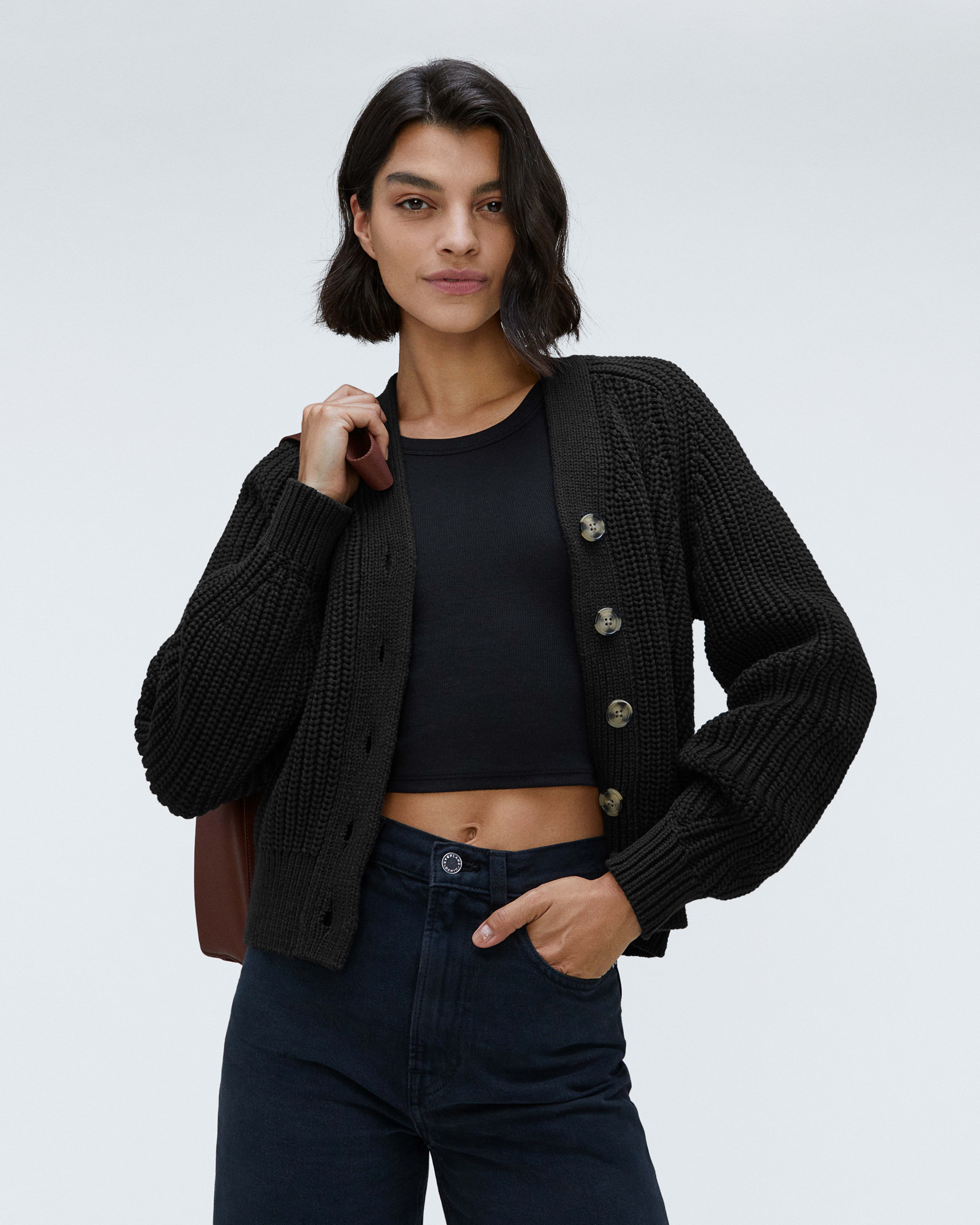 The Texture Cotton Cardigan Black – Everlane