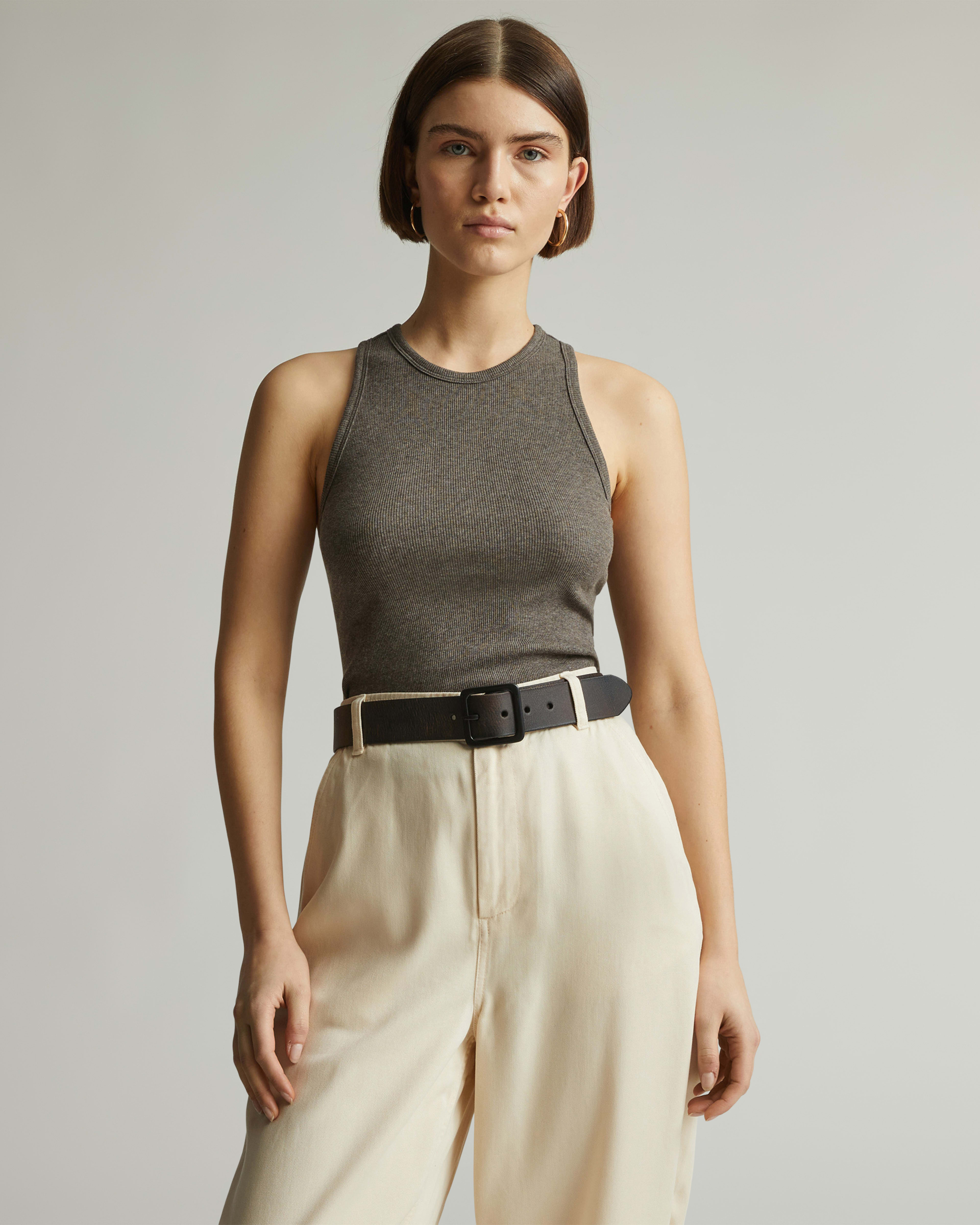 The Luxe Rib Racerback Tank Heathered Fatigue Everlane