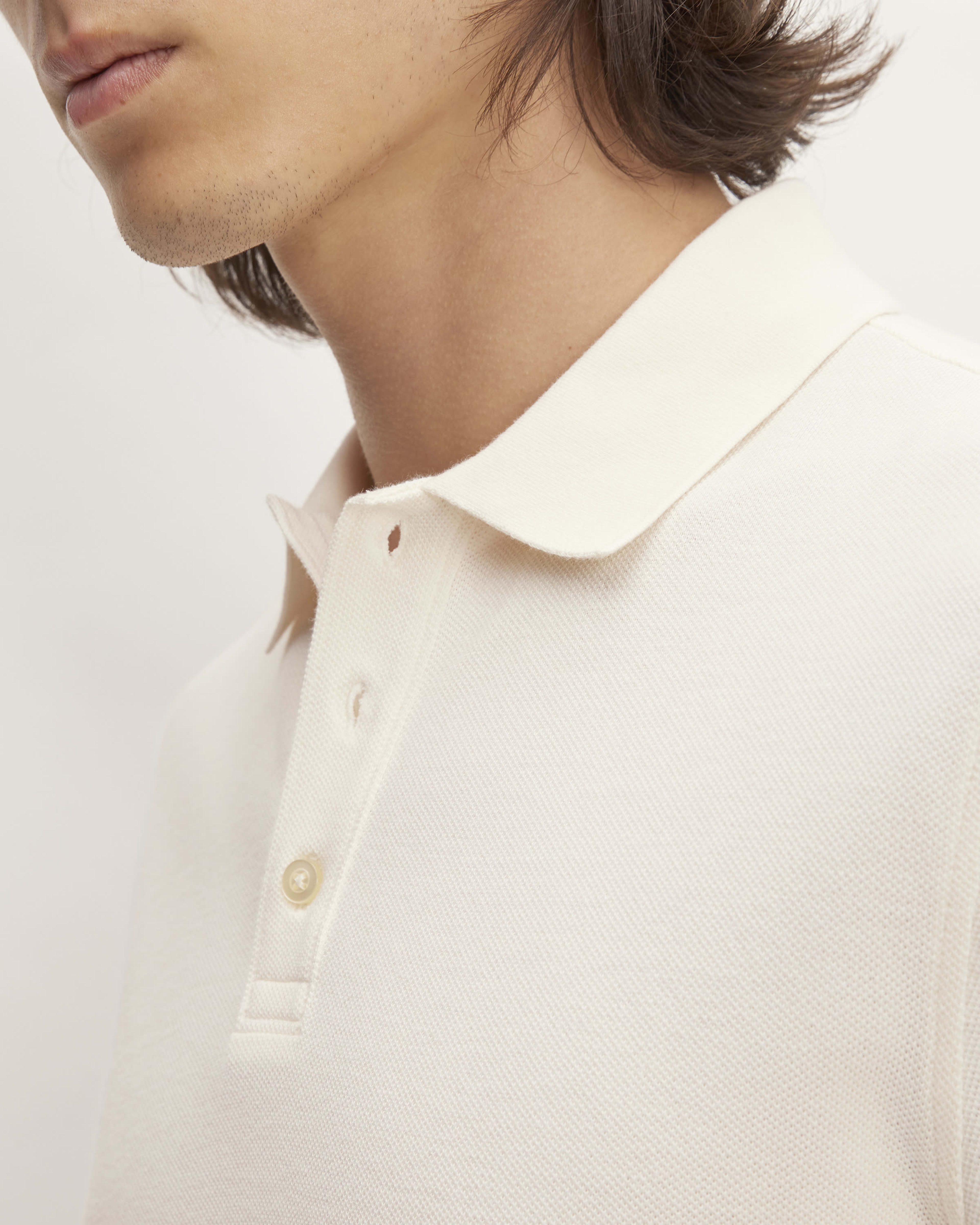 The Long-Sleeve Pique Polo Bone – Everlane