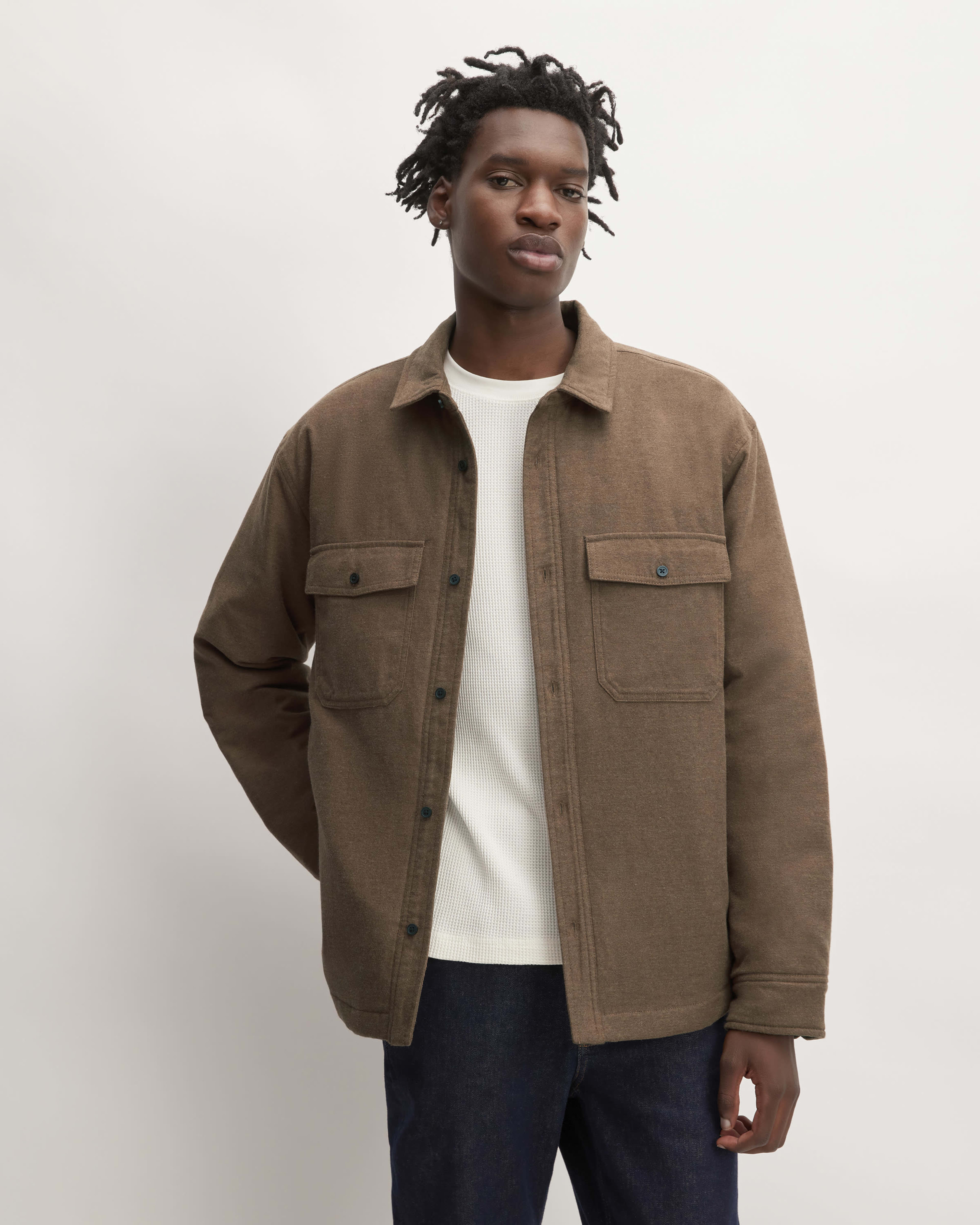 The Flannel Filled Shirt Jacket Heathered Cocoa Brown – Everlane