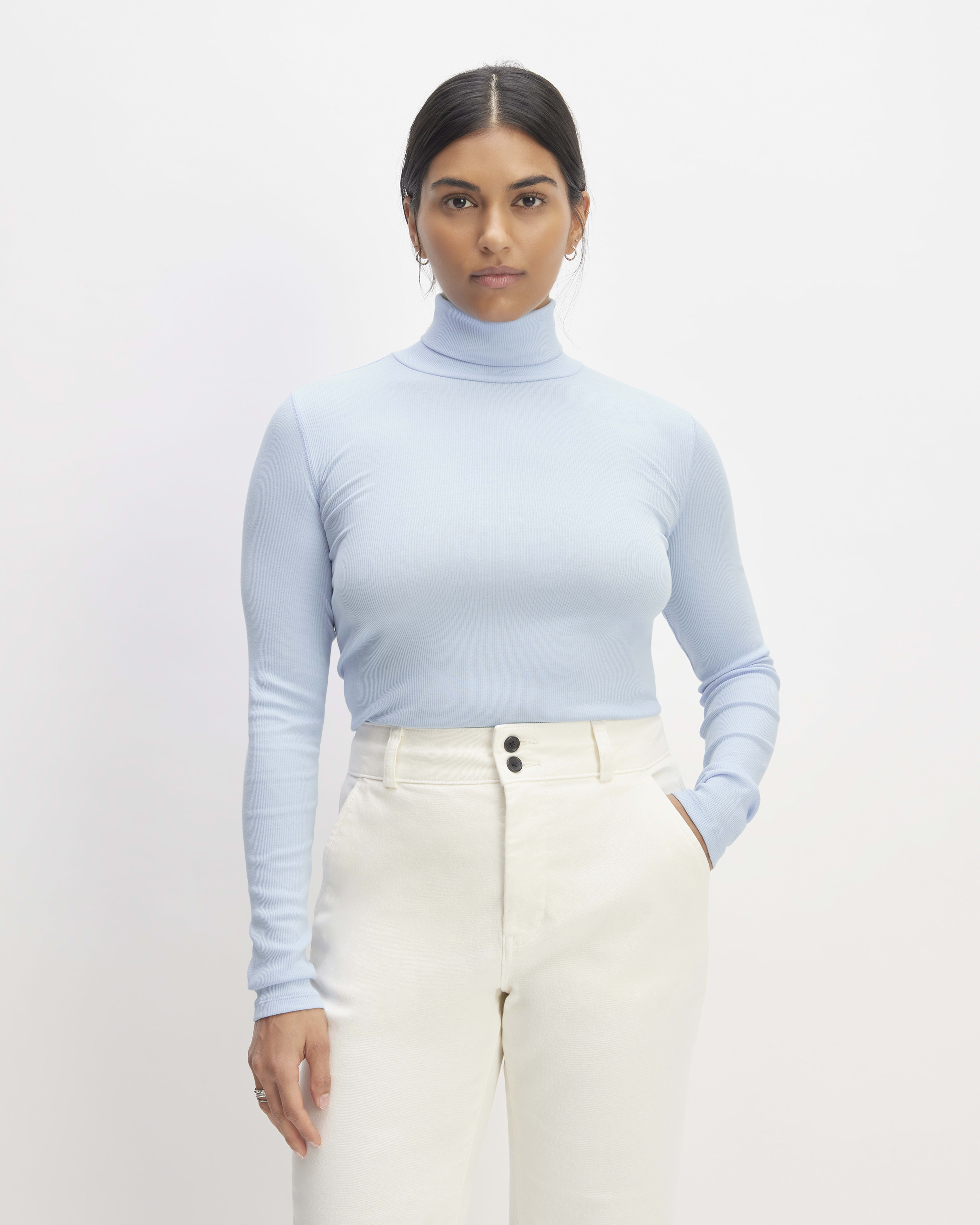 The Luxe Micro-Rib Turtleneck Chambray Blue – Everlane