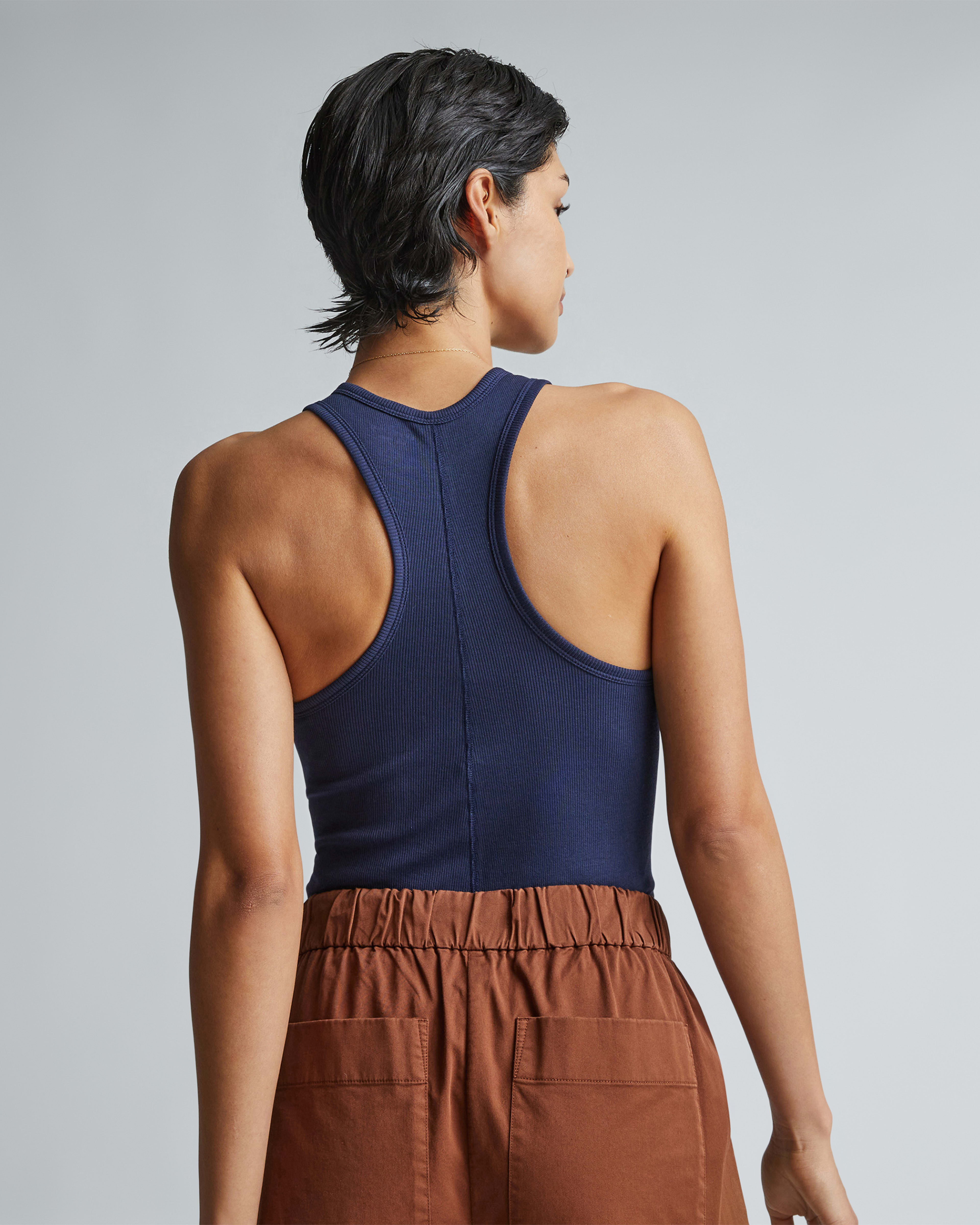 The Luxe Micro Rib Racerback Tank Navy Everlane