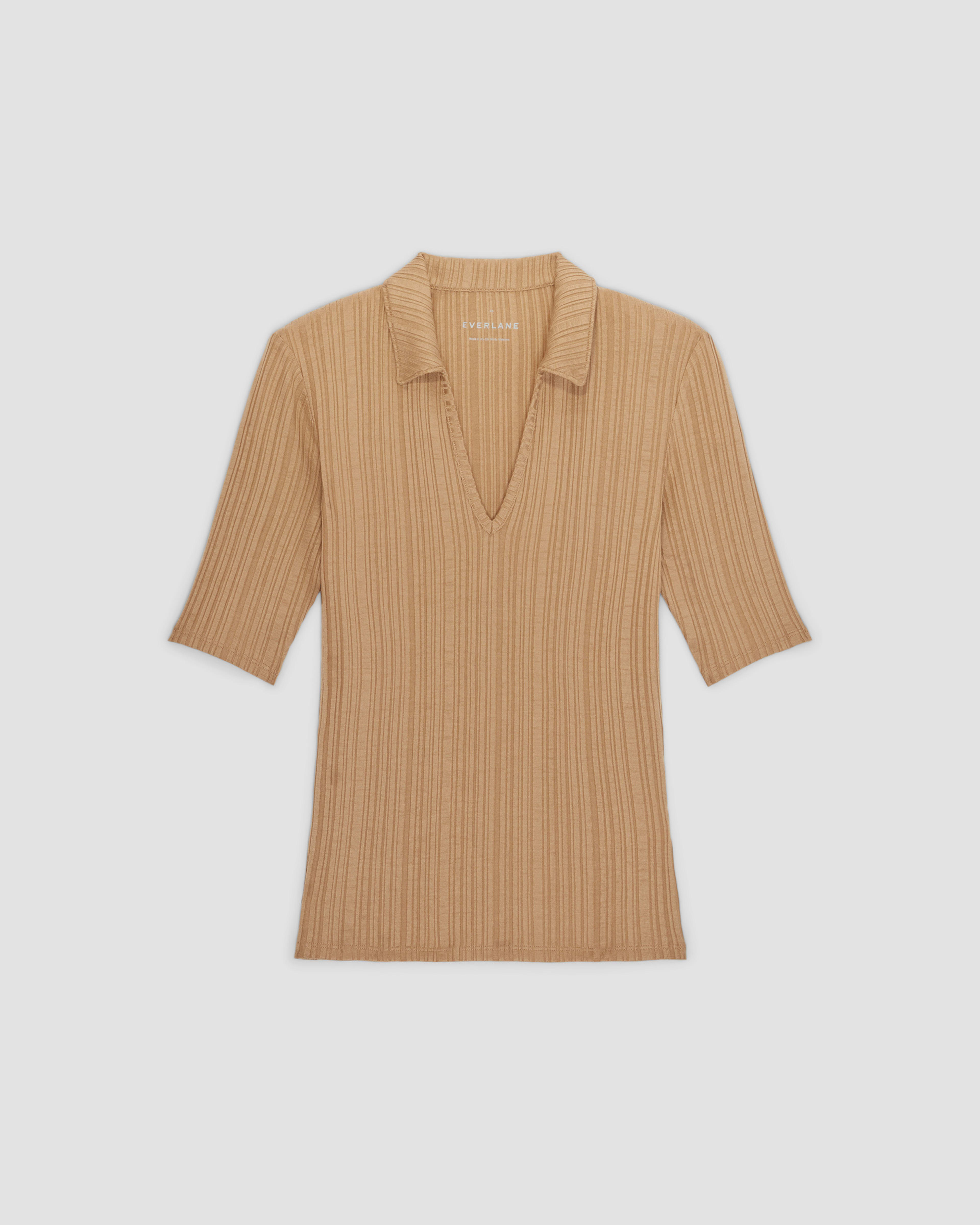 The Rib Soft Knit Open Collar Polo Caramel – Everlane