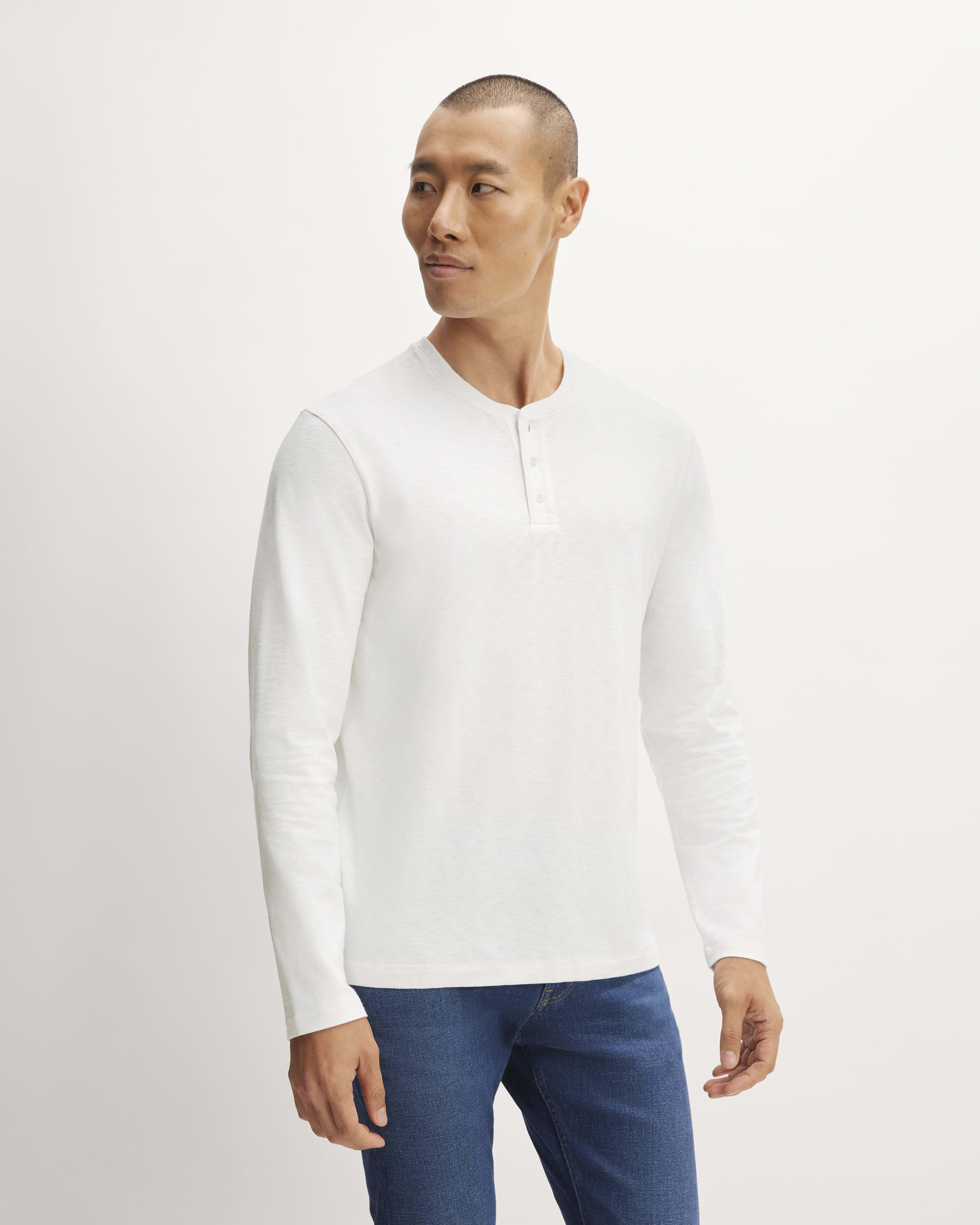 The Slub Long-Sleeve Henley White – Everlane
