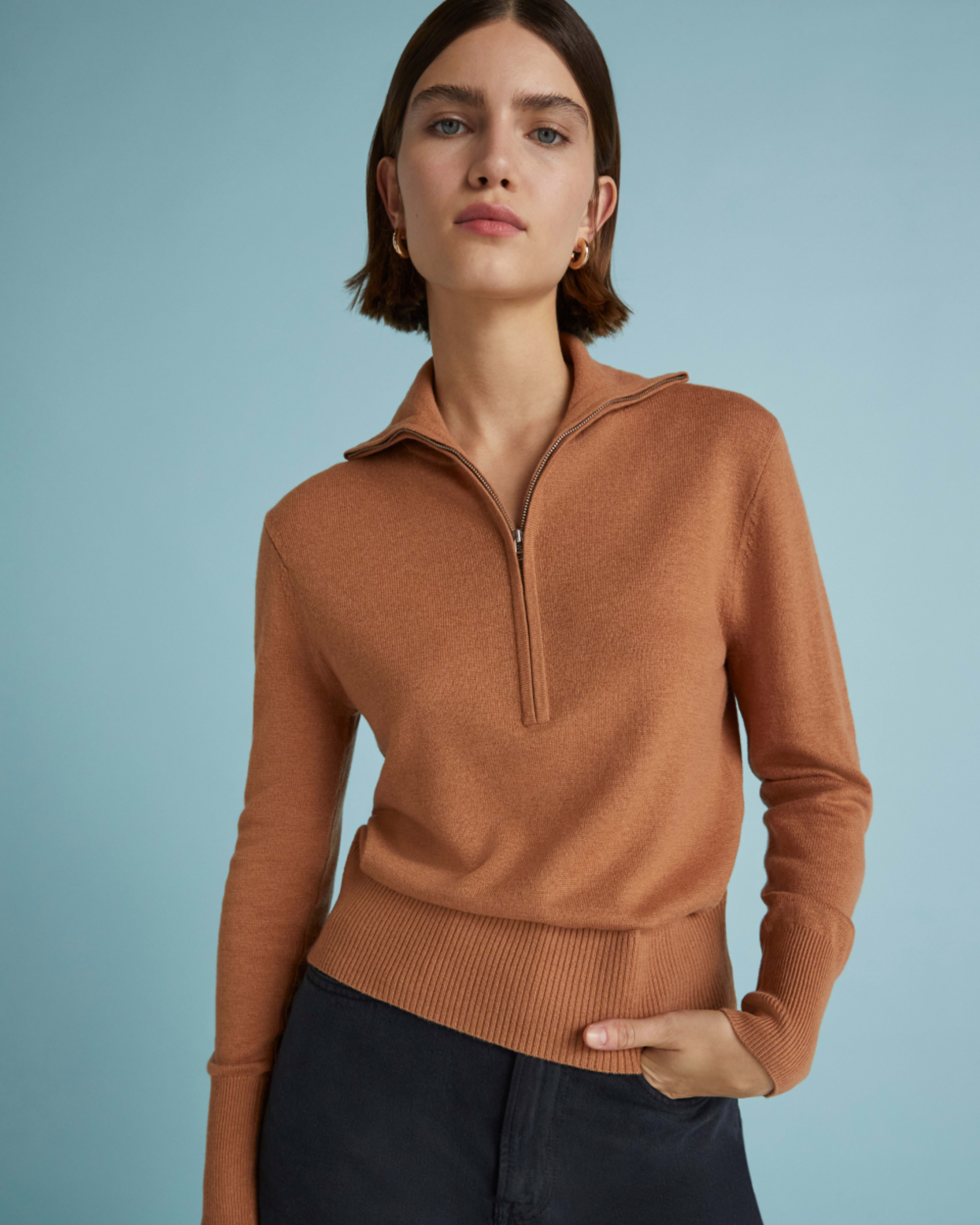 The Luxe Merino Half-Zip Sweater Tawny Brown – Everlane