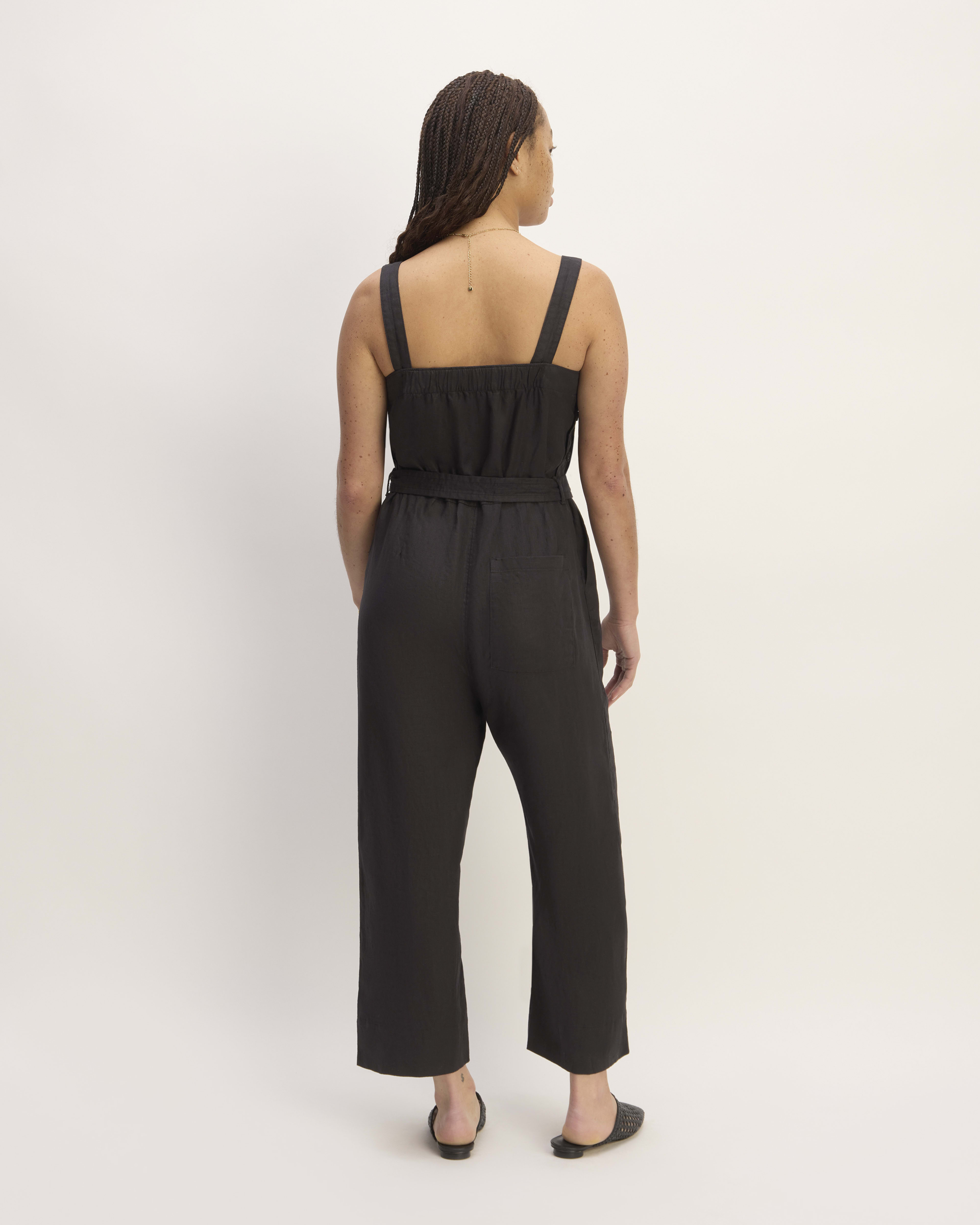 The Linen Side-Button Jumpsuit Black – Everlane