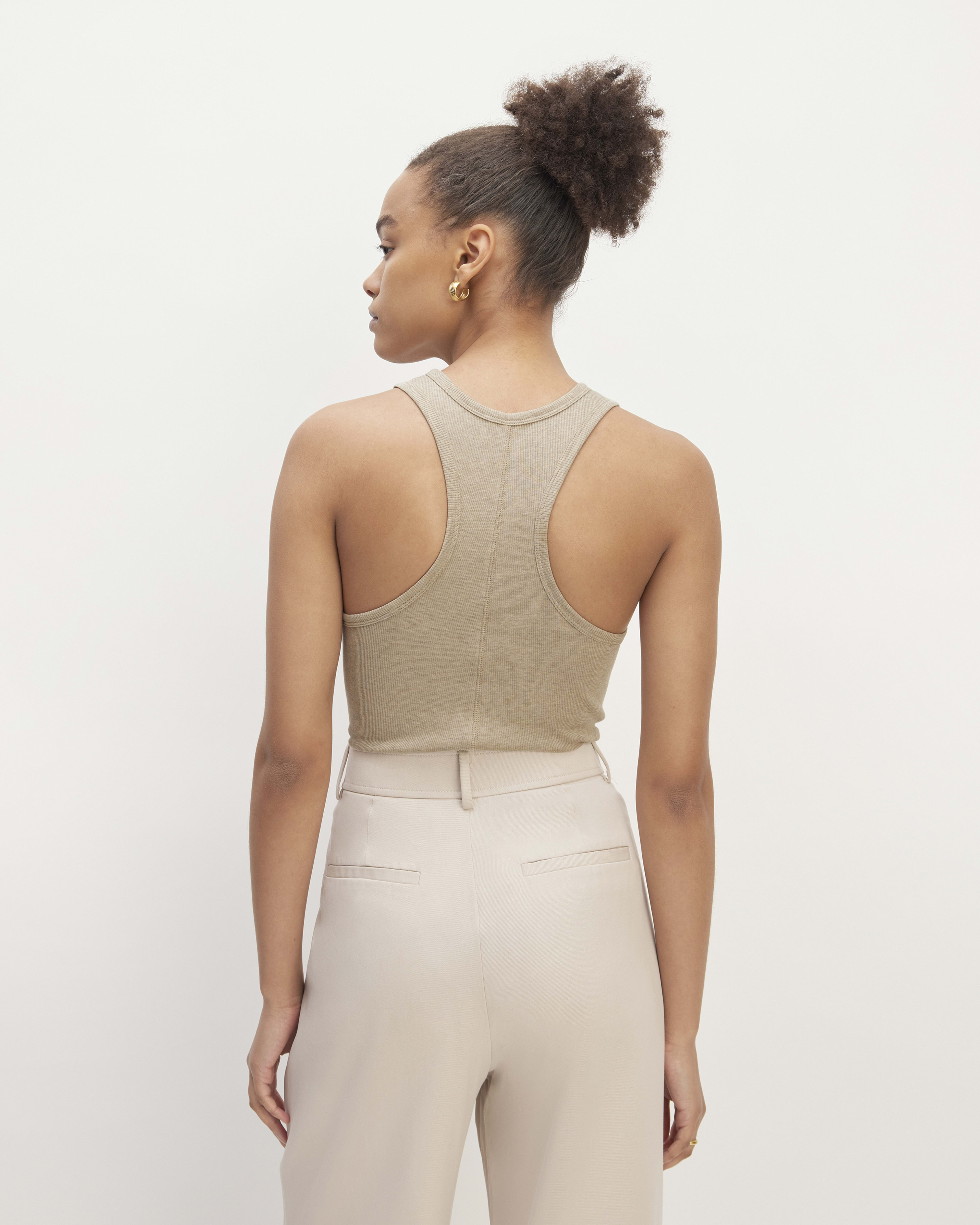 The Luxe Rib Racerback Tank Heathered Tan Everlane
