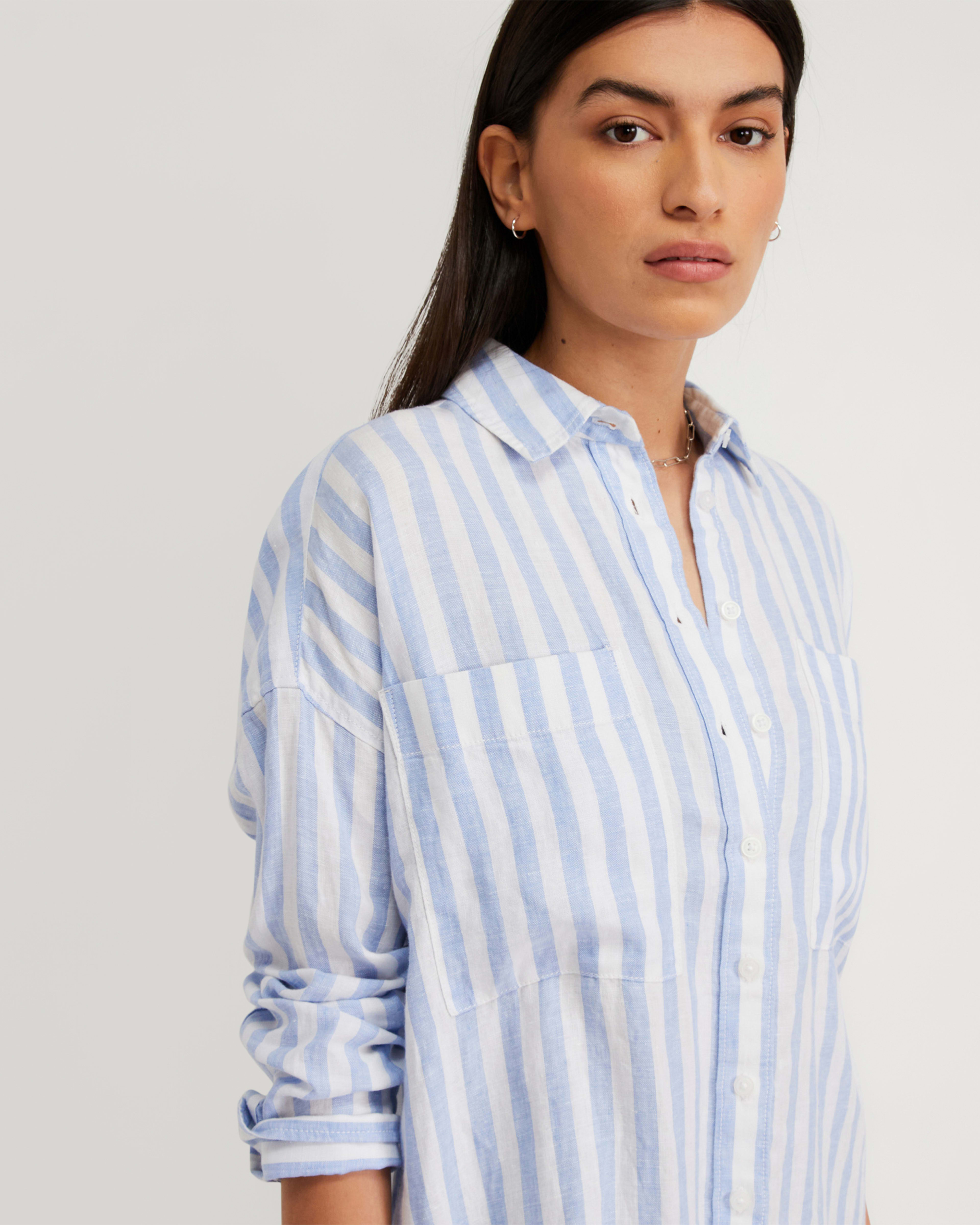 The Way-Long Linen Shirt Blue / White – Everlane