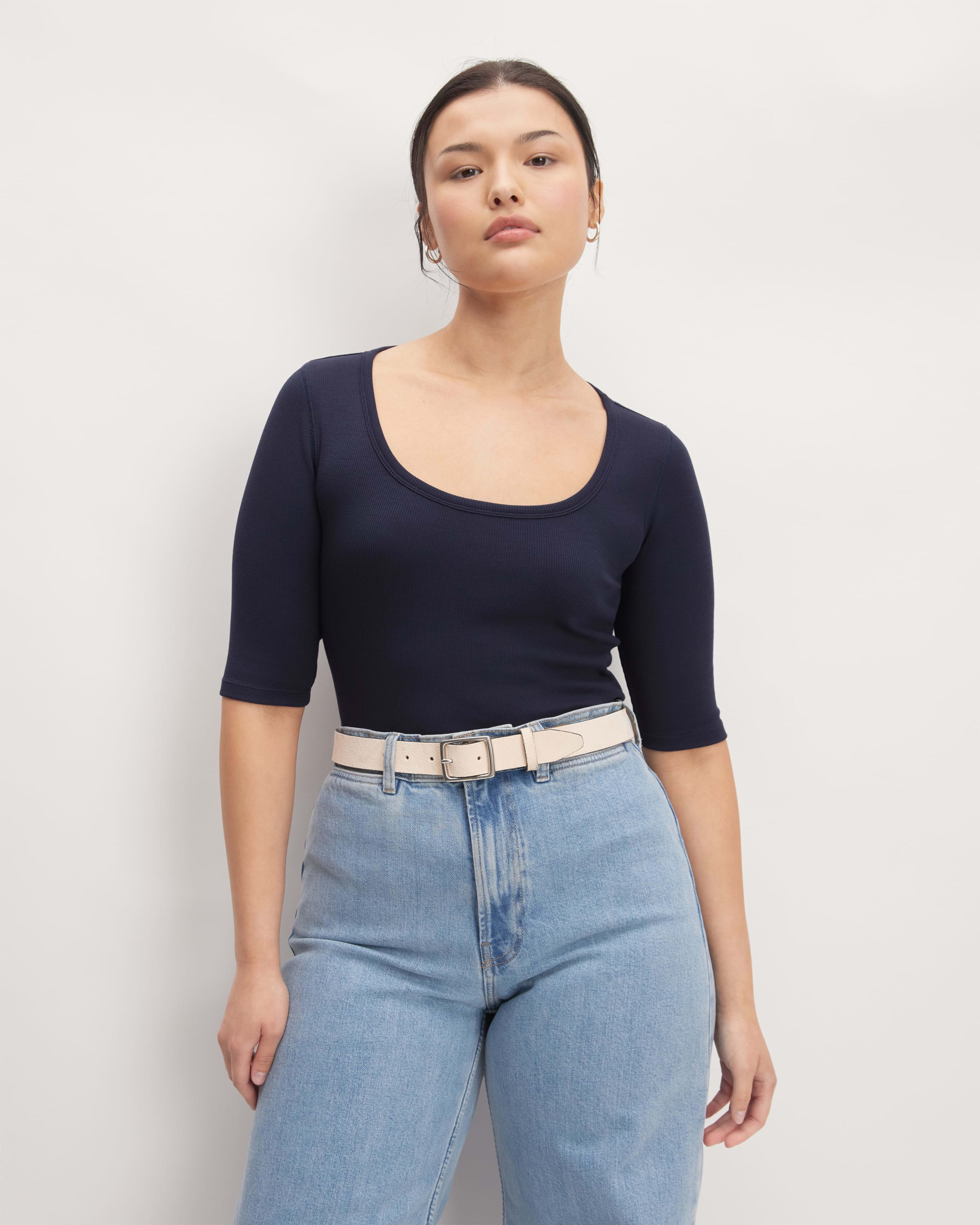 The Supima® Micro-Rib Scoop-Neck Tee Navy – Everlane