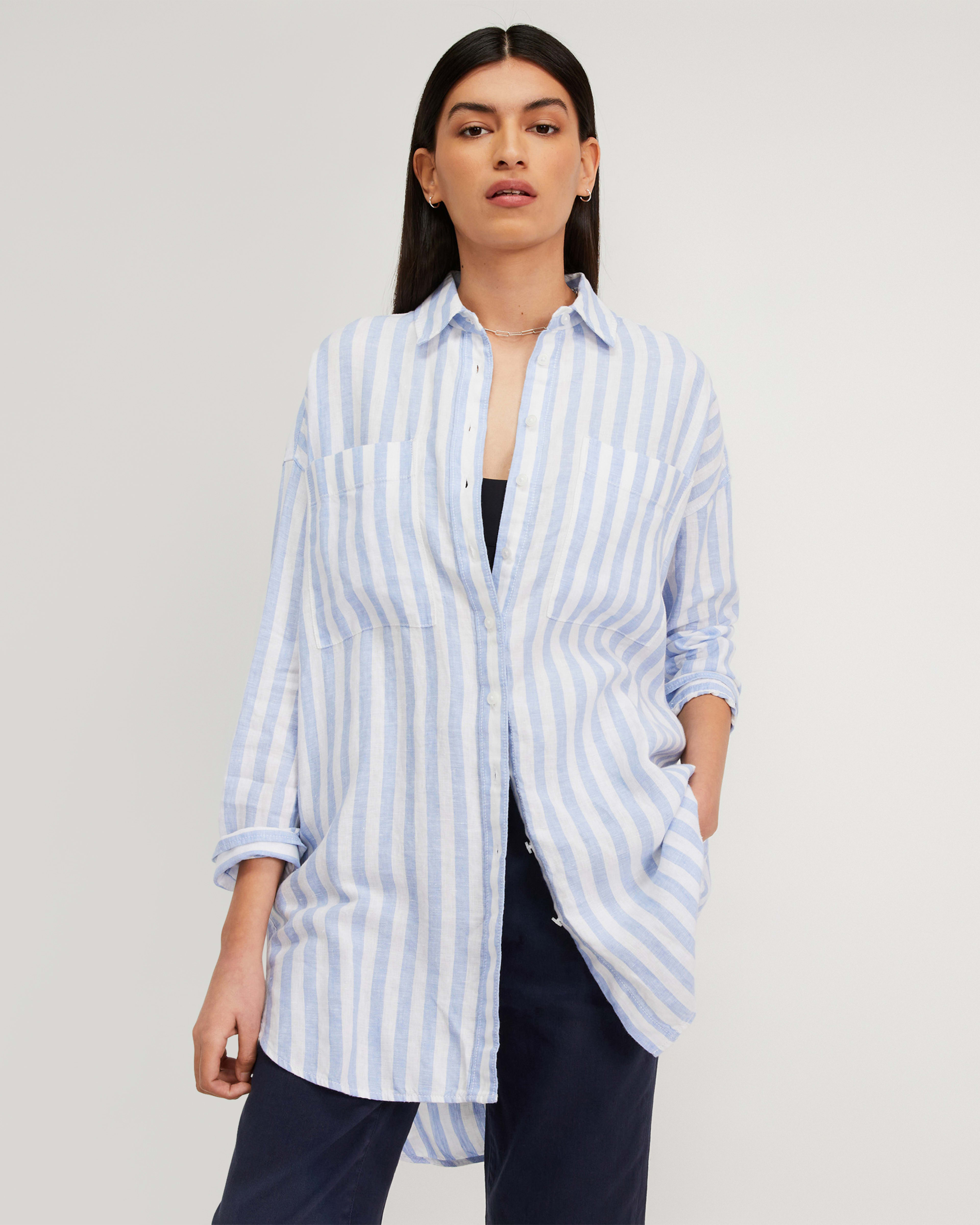 The Way-Long Linen Shirt Blue / White – Everlane