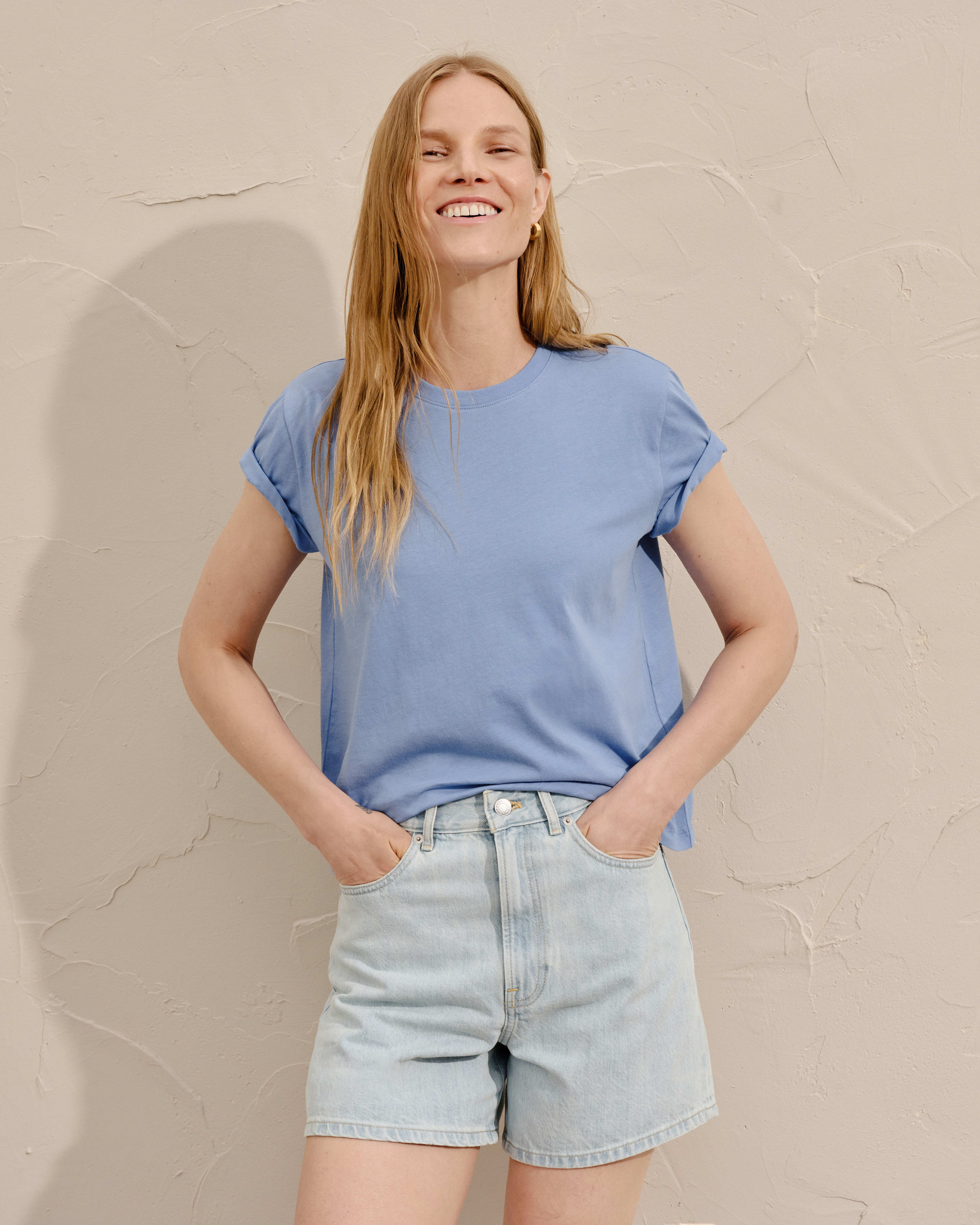 The Box-Cut Tee in Essential Cotton Blue Opal – Everlane