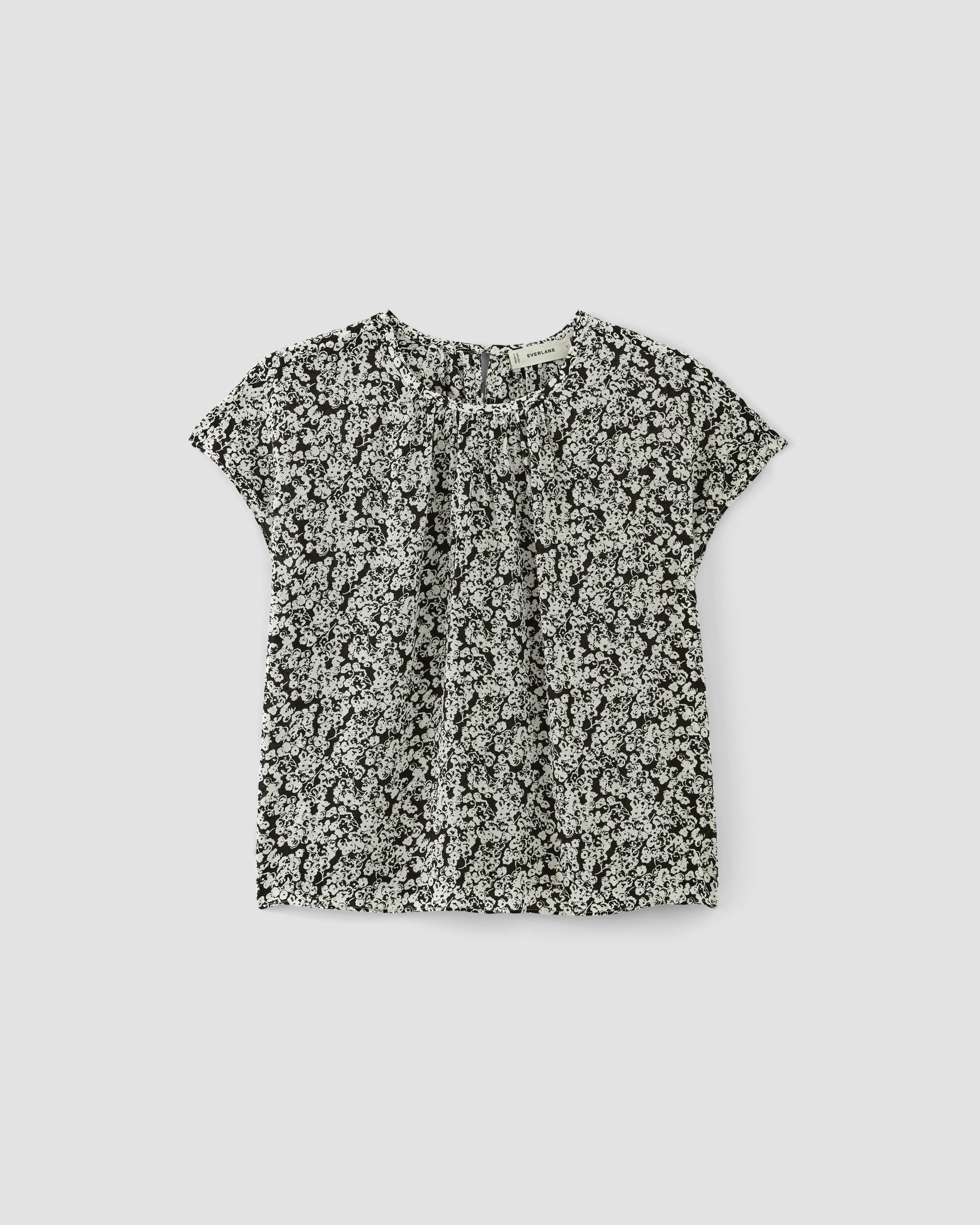 The Gathered Neck Top | Black / Bone Mini Floral – Everlane