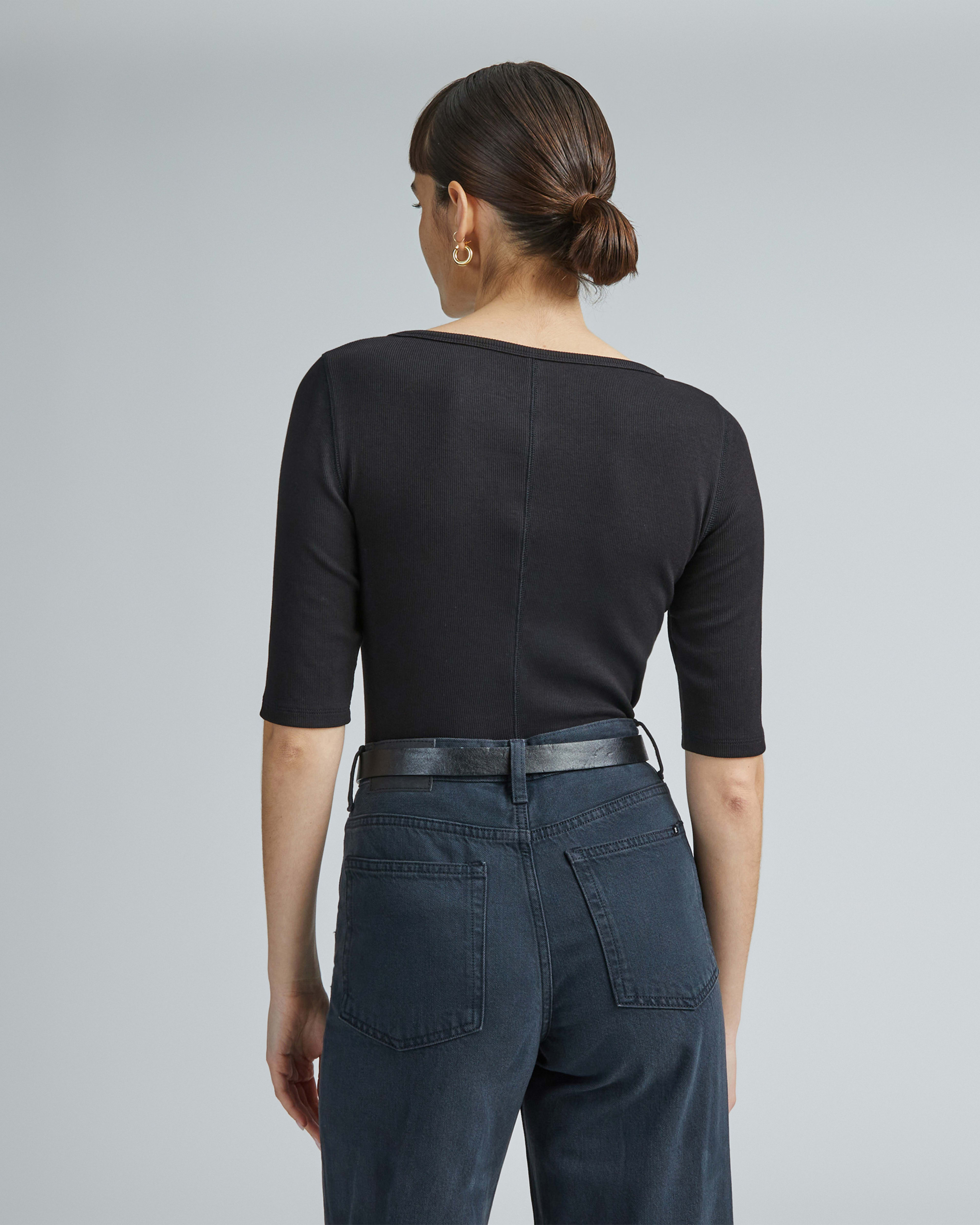 The Luxe Rib Scoop Neck Tee Black Everlane