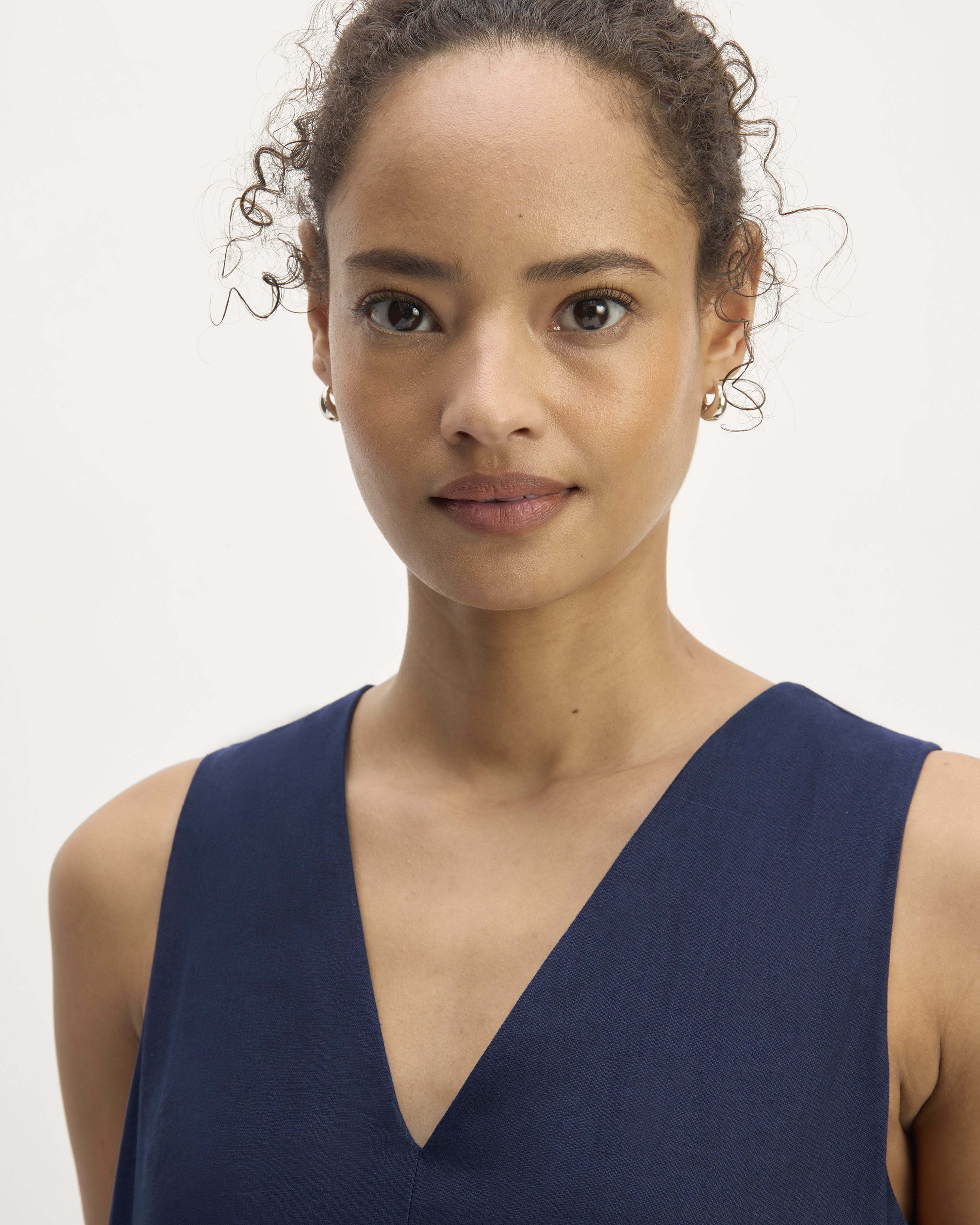 The Linen V Neck Maxi Dress Navy Everlane