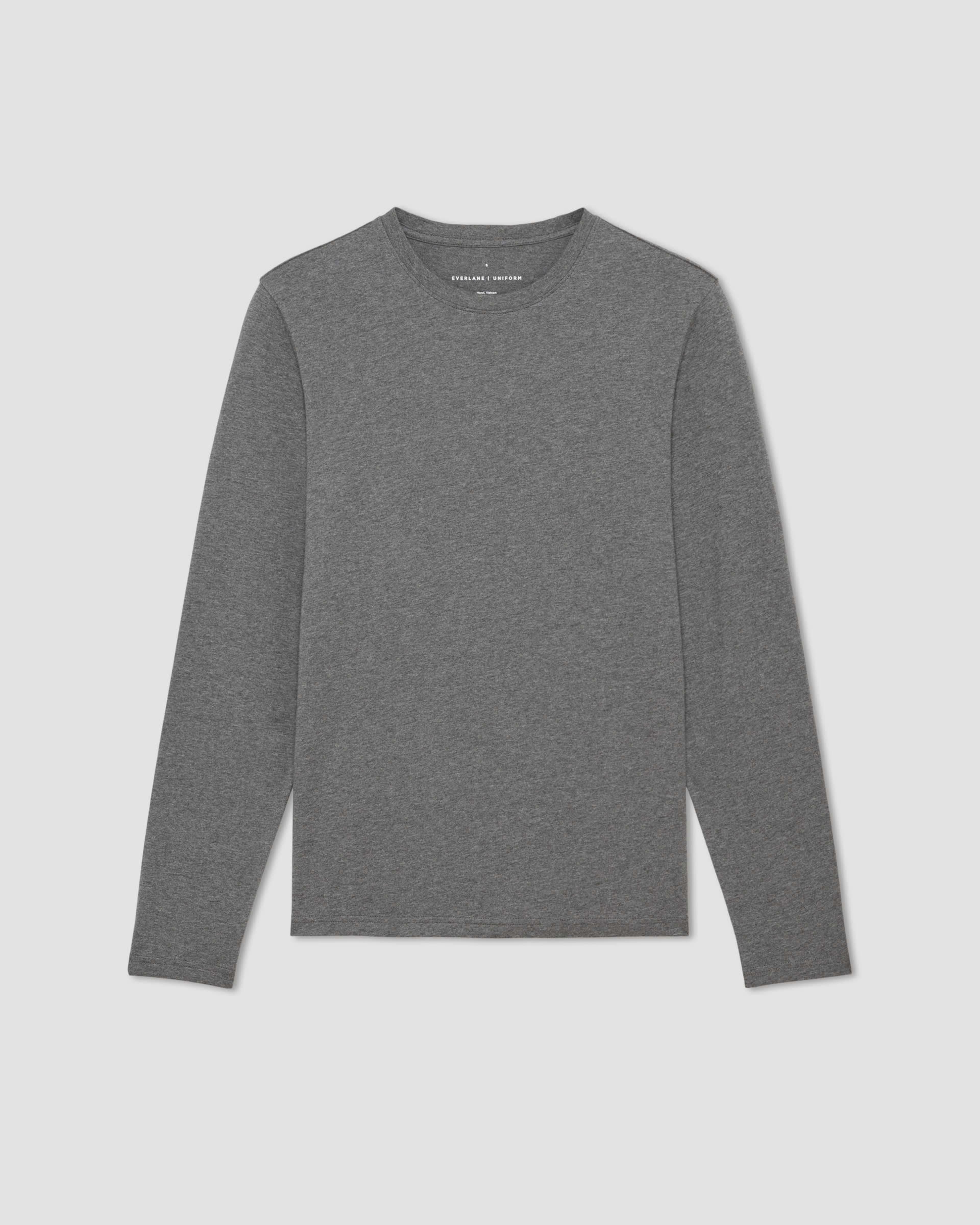 The Essential Organic Long-Sleeve Tee Heathered Charcoal – Everlane