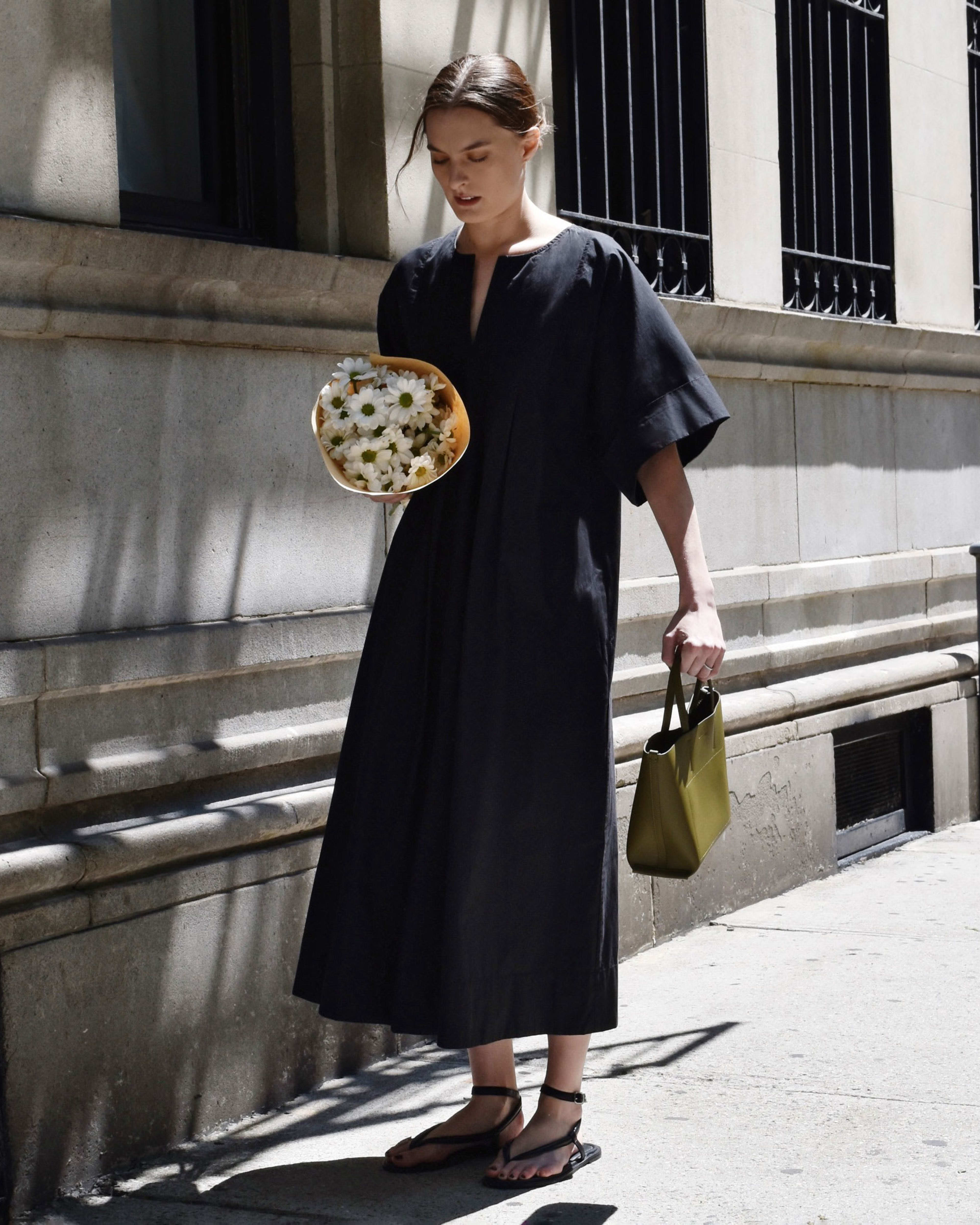 The Poplin Caftan Dress Black – Everlane