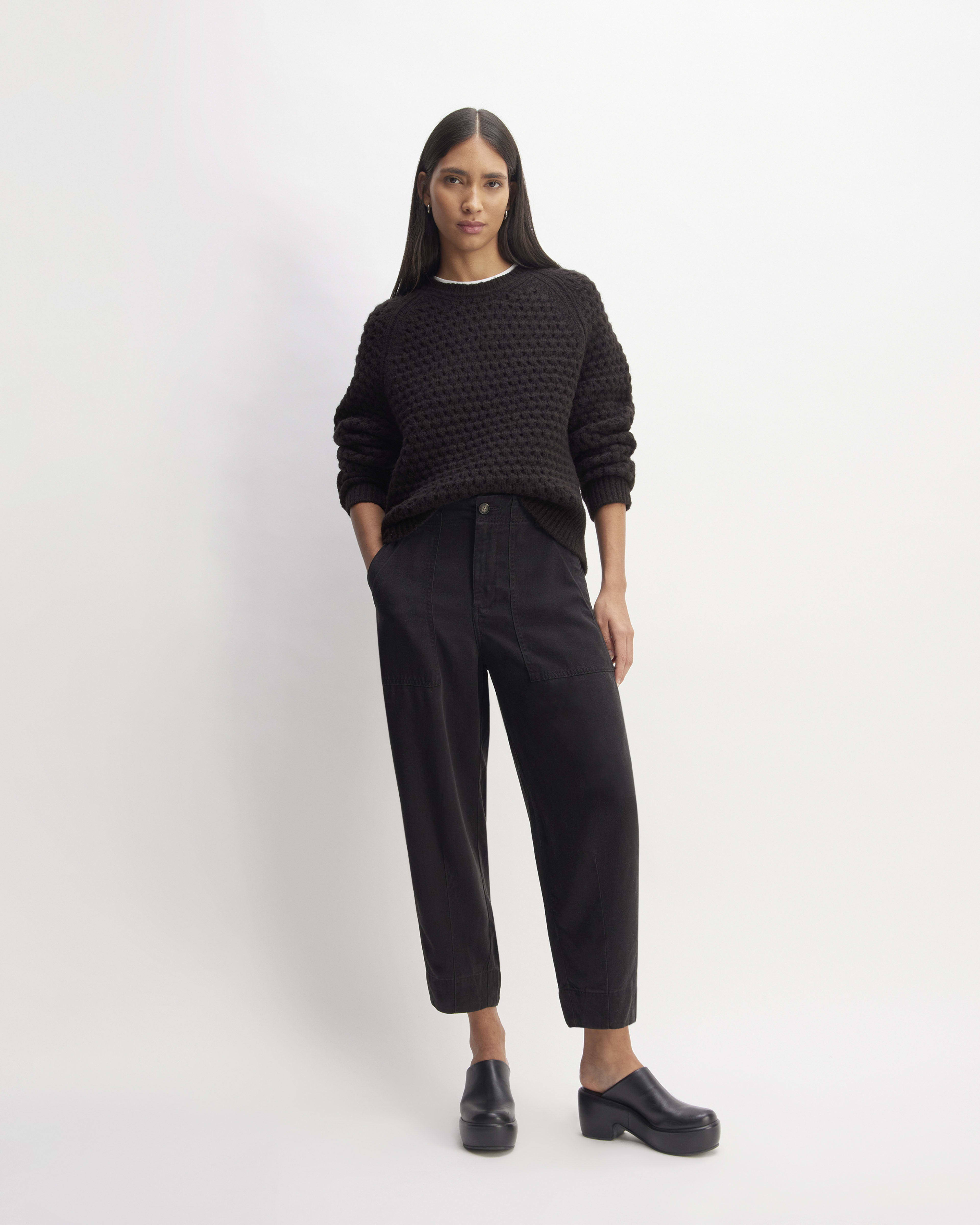 The Cloud Oversized Textured Crew Black Everlane