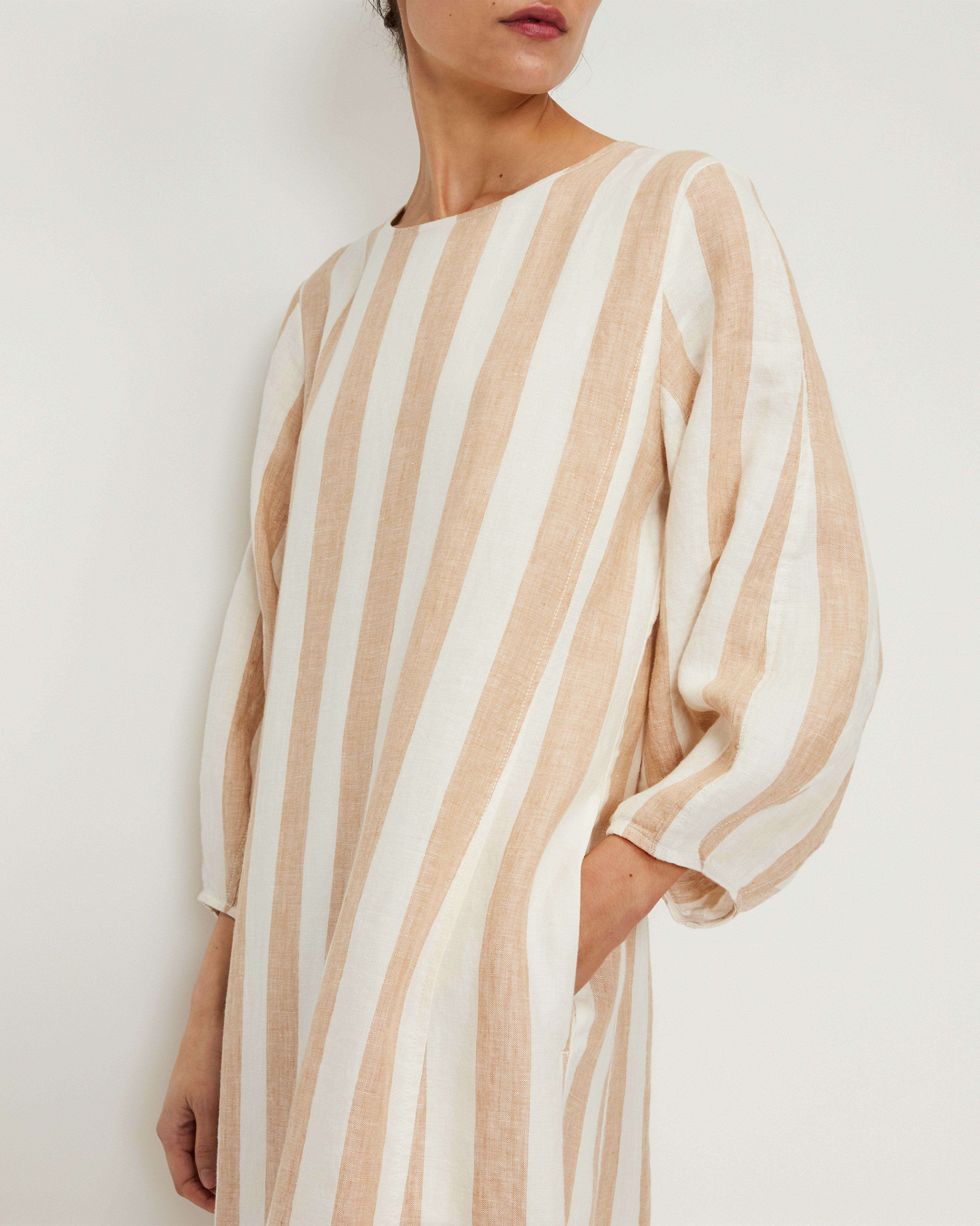 The Linen A-Line Midi Dress Bone / Caramel – Everlane