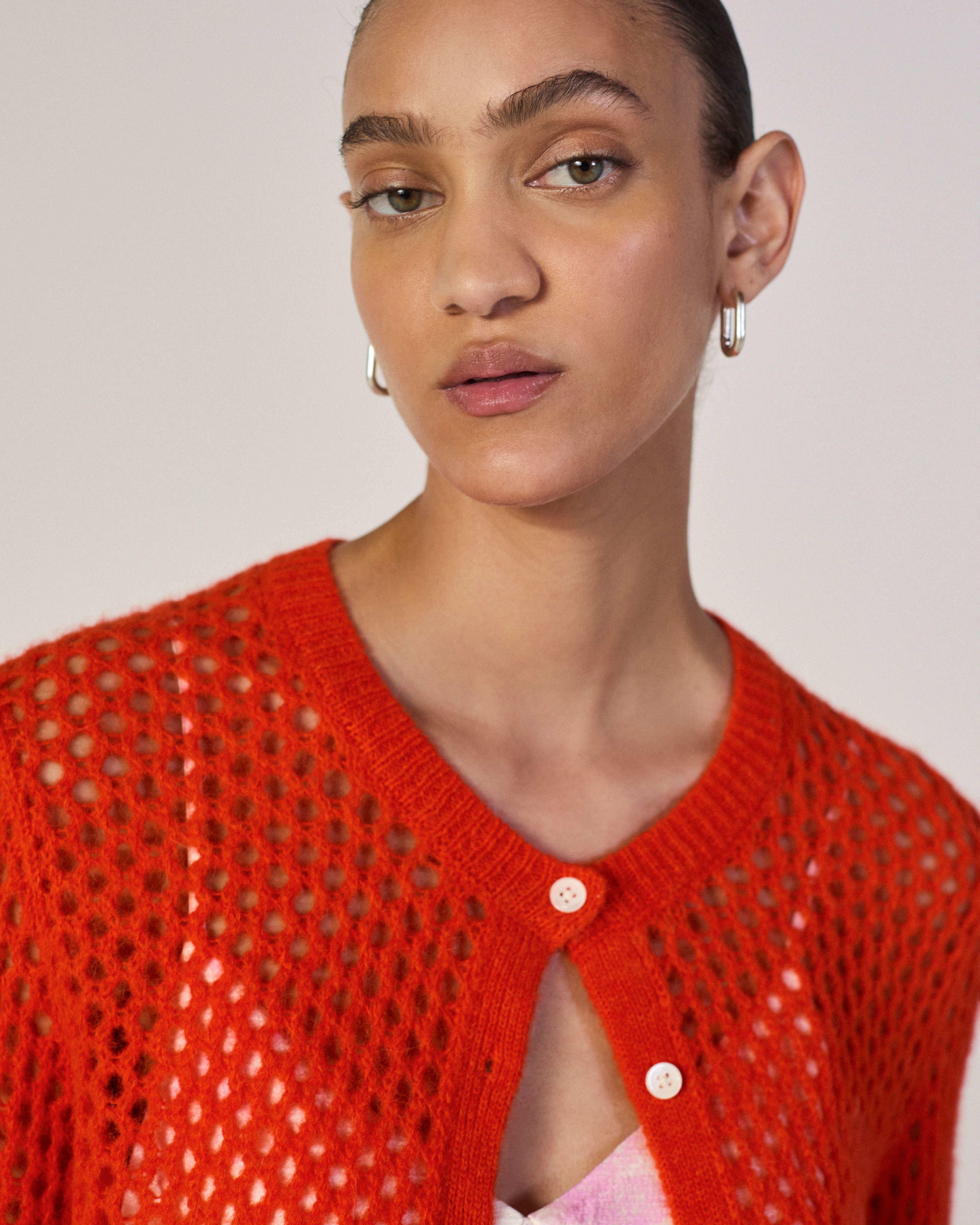 The Everlane x Marques' Almeida Alpaca Mesh Cardigan | Red Orange