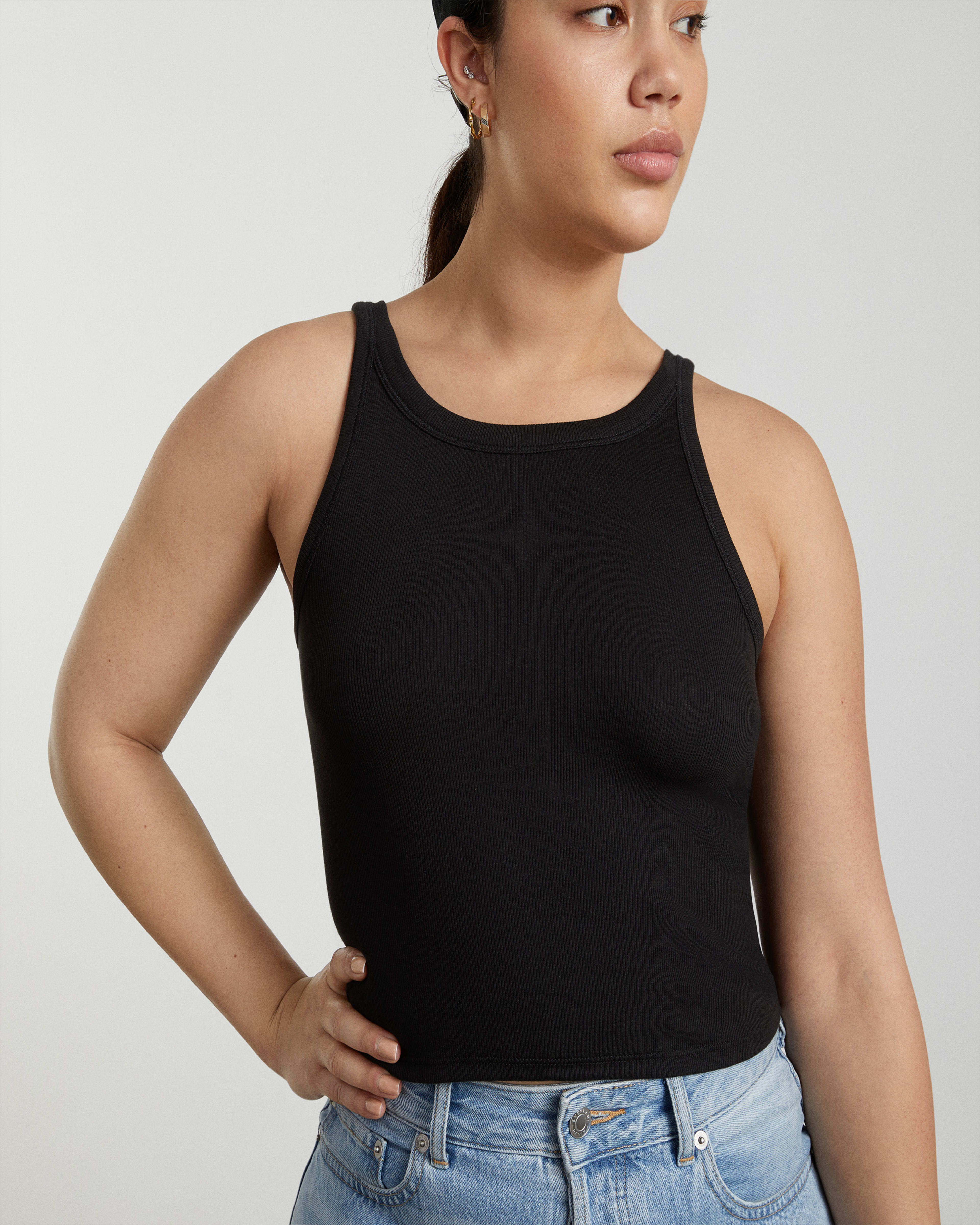 The Pima Micro-Rib Short Tank Black – Everlane